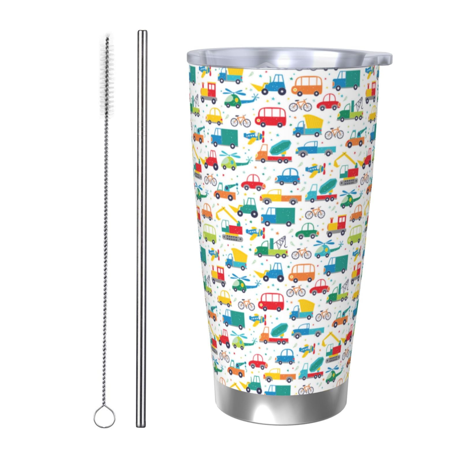 Logiee Cute Transport Print 20OZ Car Cup with Lid, Stainless Steel ...