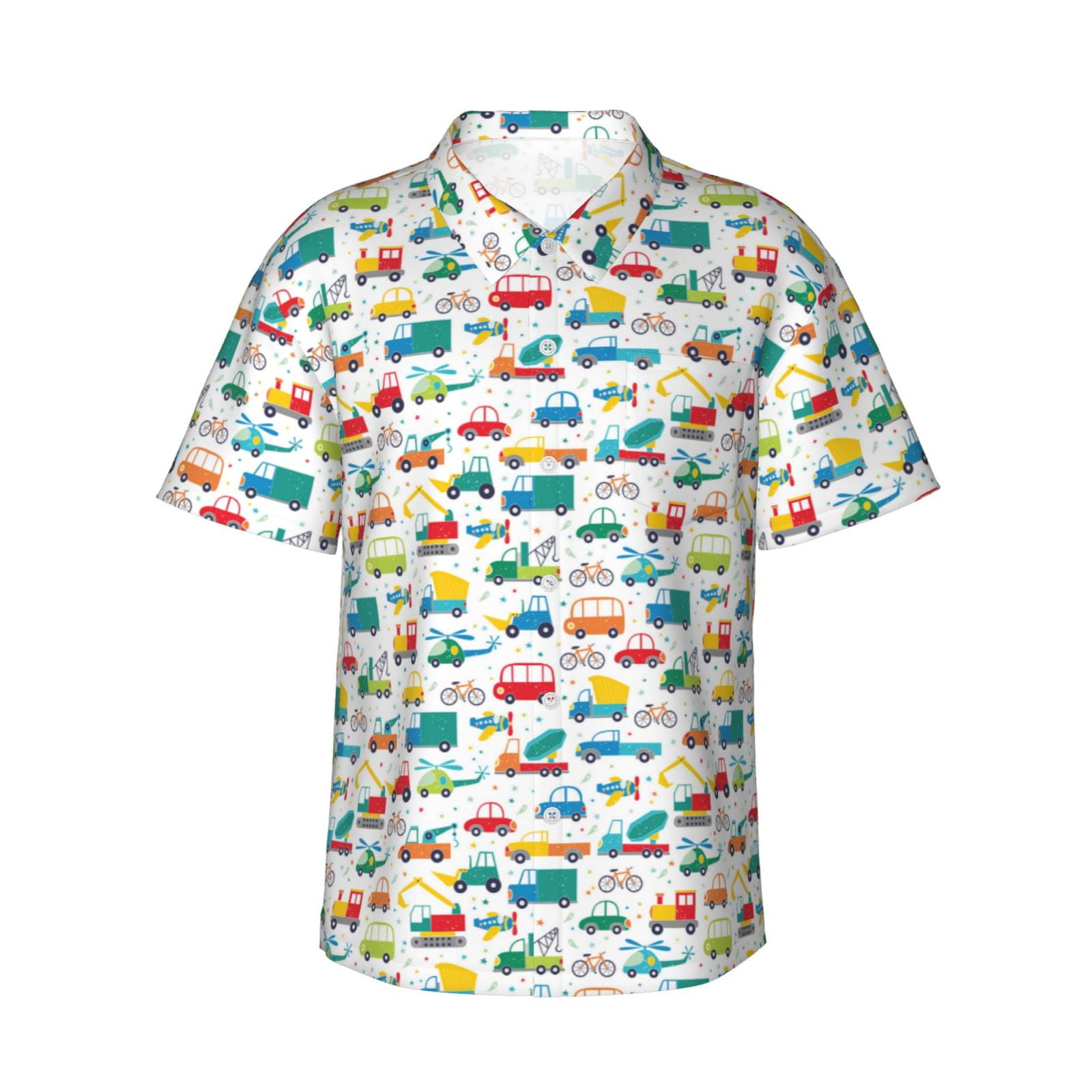 Logiee Cute Transport Print Mens Hawaiian Shirts,Loose-Fit Short Sleeve ...