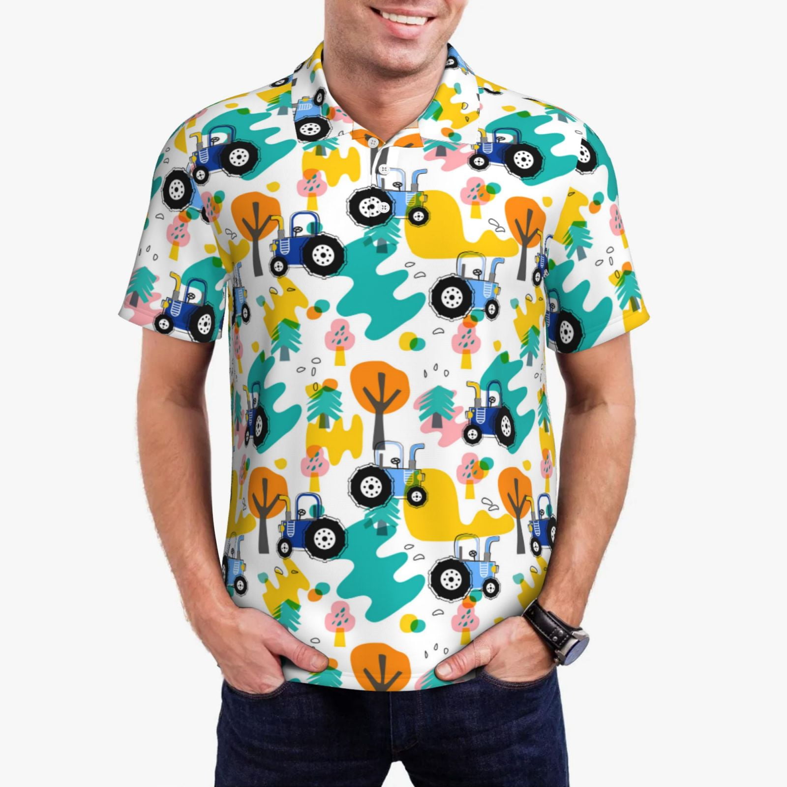 Logiee Cute tractor and vehicle Print Mens Polo Shirts,Mens Golf Polo ...