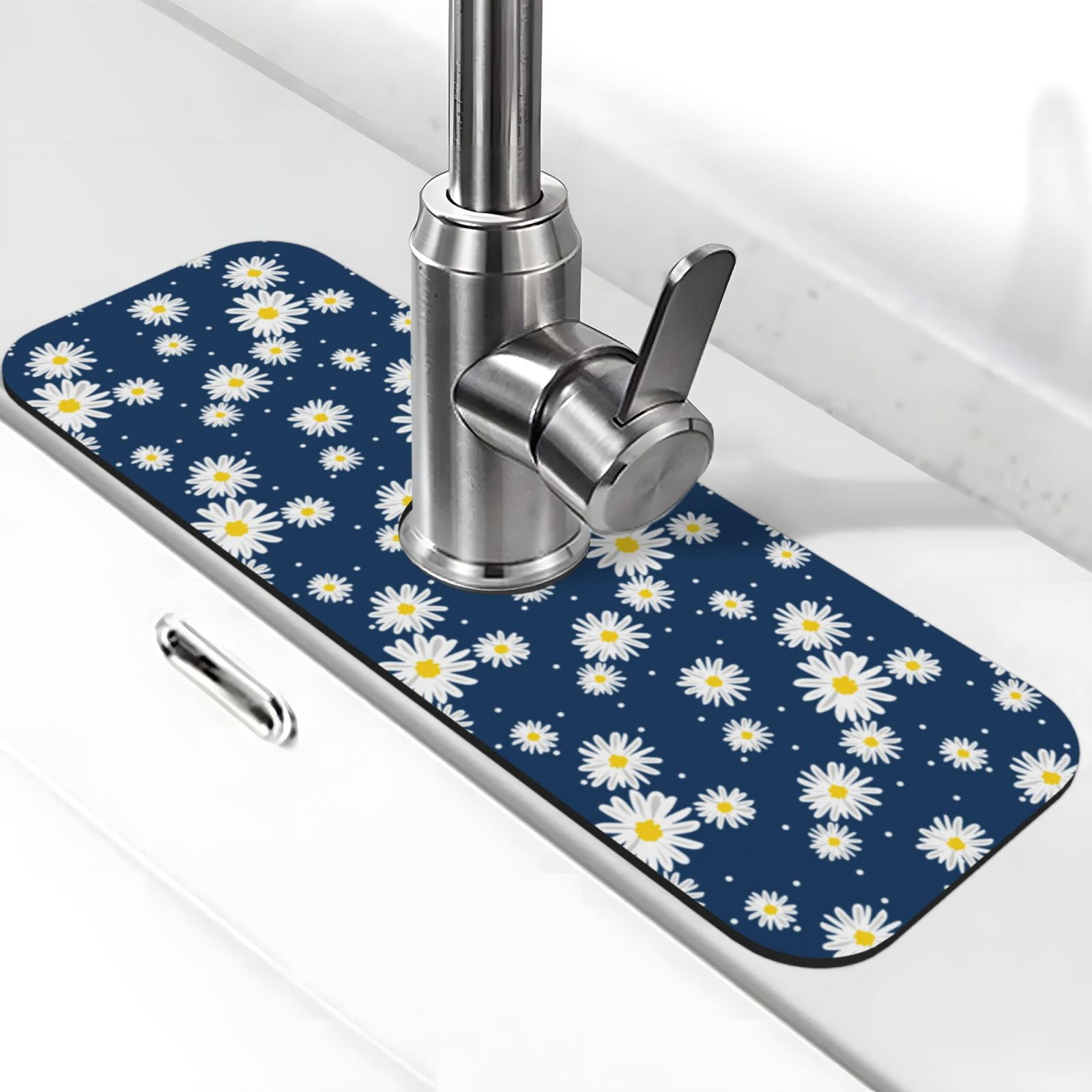 Logiee Daisies Flowers Print Kitchen Sink Splash Guard Faucet Mat for ...