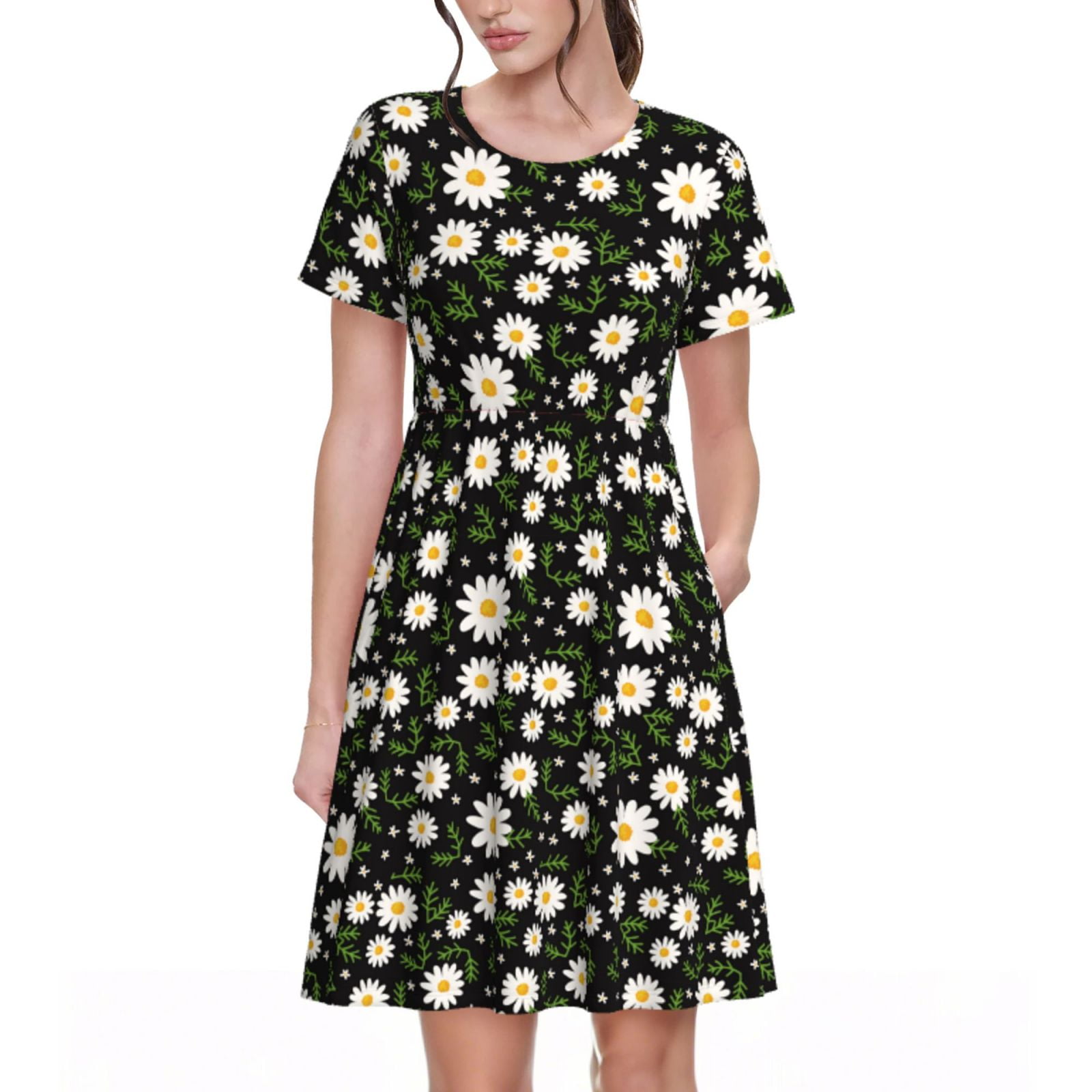 Logiee Daisy Print Womens Summer Dress,Casual Short Sleeve Sundresses ...