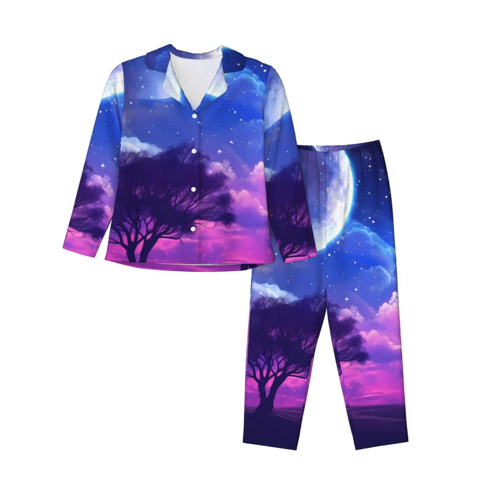 Logiee Dreamy Colorful Starry Sky Print Womens Pajamas Set,Long Sleeve ...