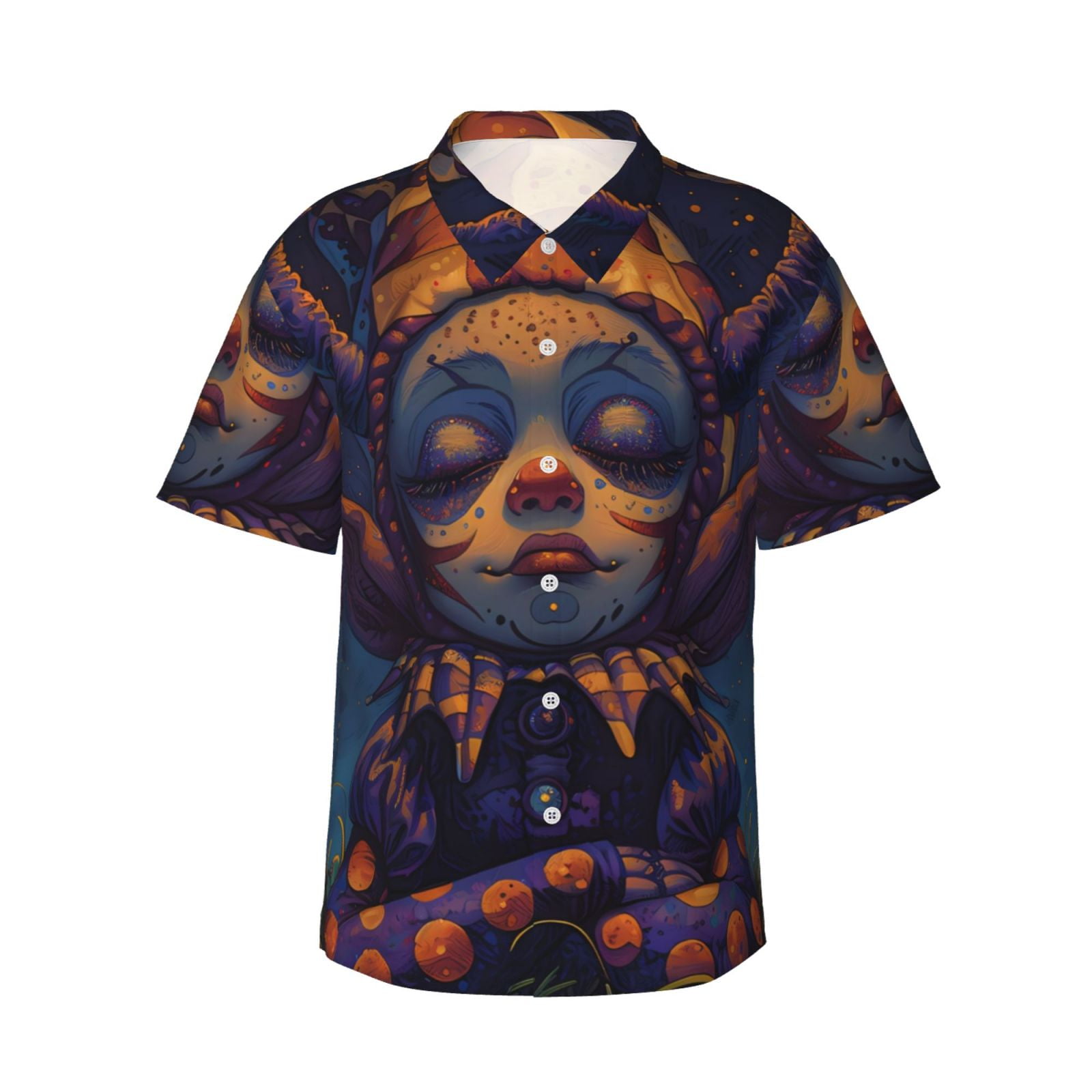 Logiee Dreamy Jester Under Stars Print Mens Hawaiian Shirts,Loose-Fit ...