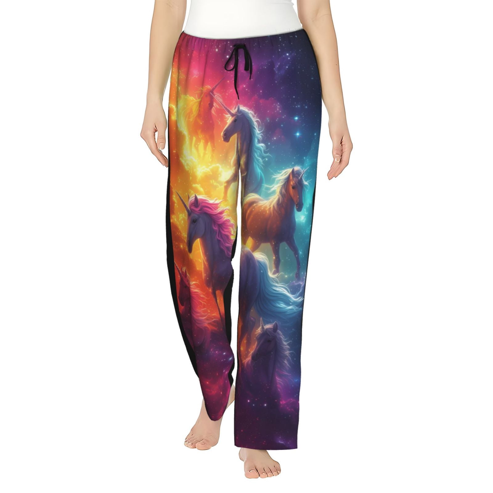 Logiee Dreamy Night Sky White Horse Print Women Pajama Pants,Comfy Pj ...