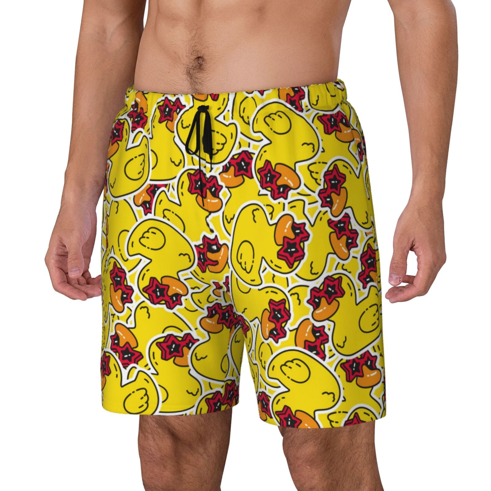 Logiee Duck with Star Sunglasses Print Men's Swim Trunk,Quick Dry Board ...