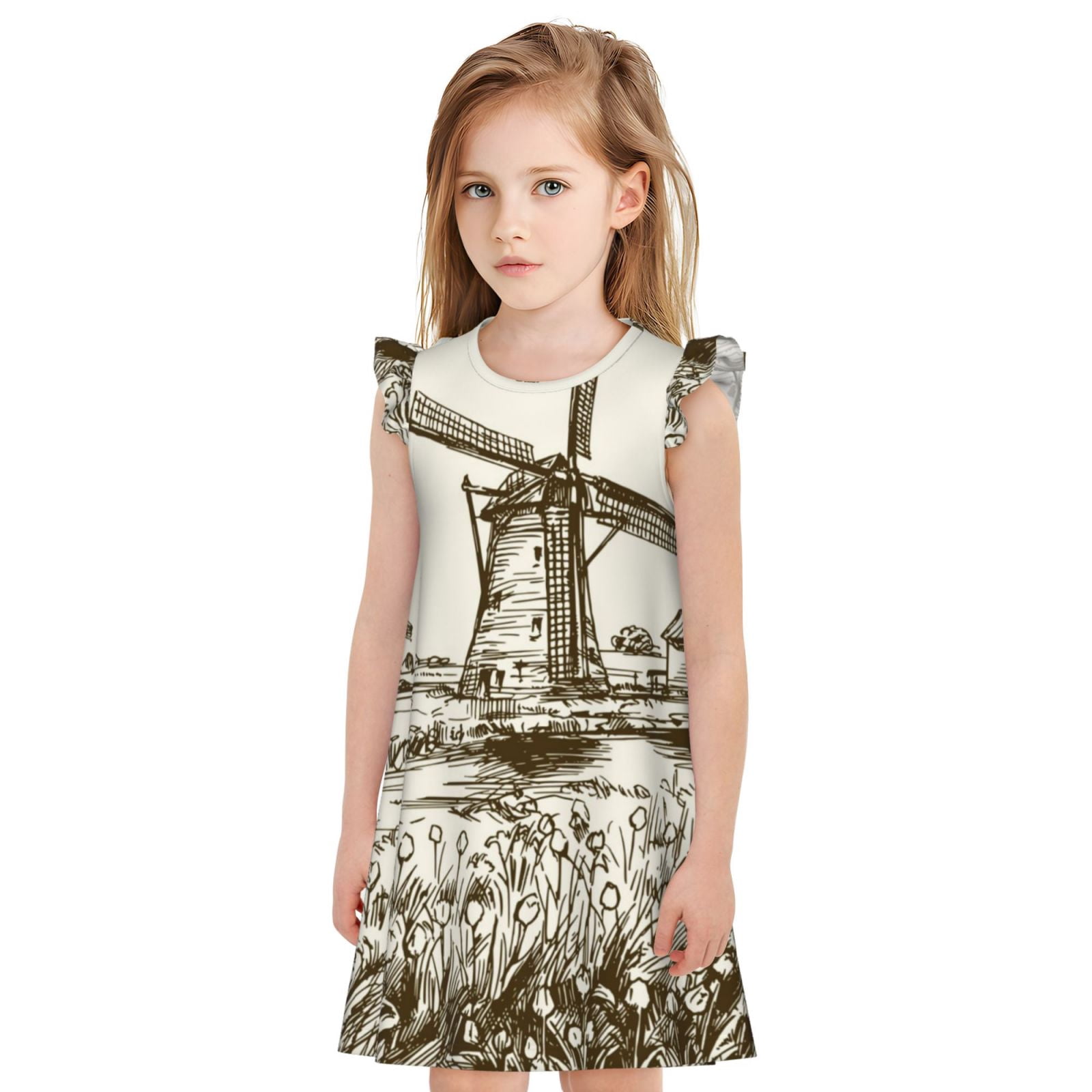 Logiee Dutch Windmill Print Girls Nightgowns,Casual Dress Flutter,Short ...