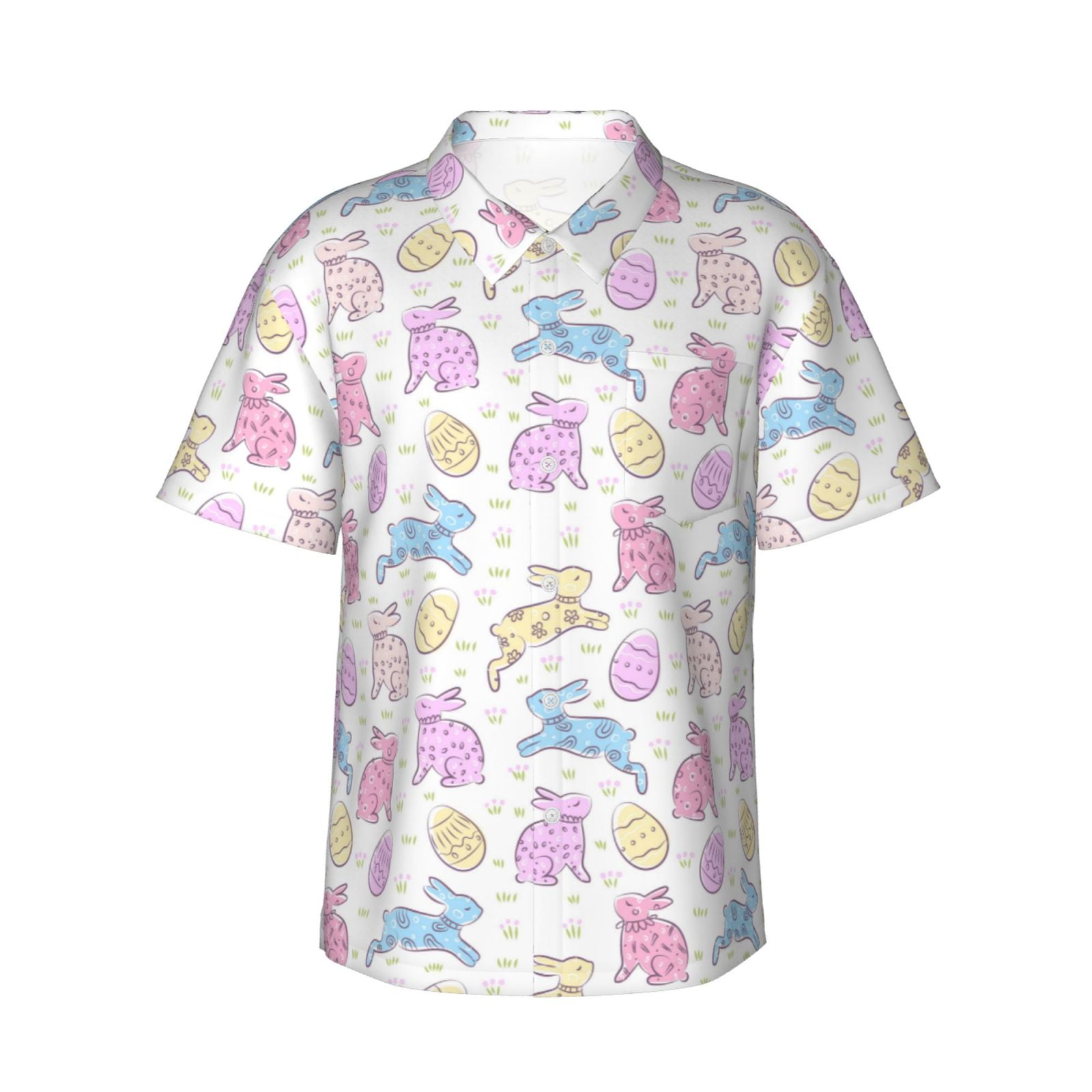 Logiee Easter Colorful Rabbit Print Mens Hawaiian Shirts,Loose-Fit ...