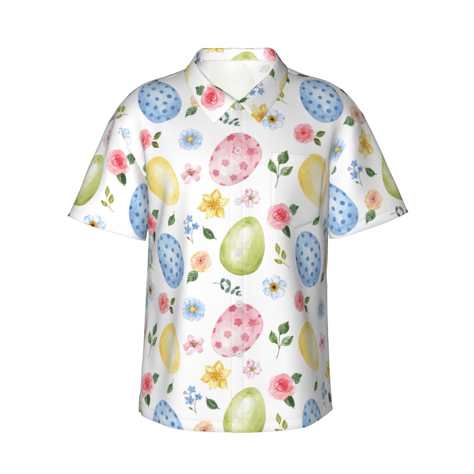Logiee Easter Egg3 Print Mens Hawaiian Shirts,Loose-Fit Short Sleeve ...