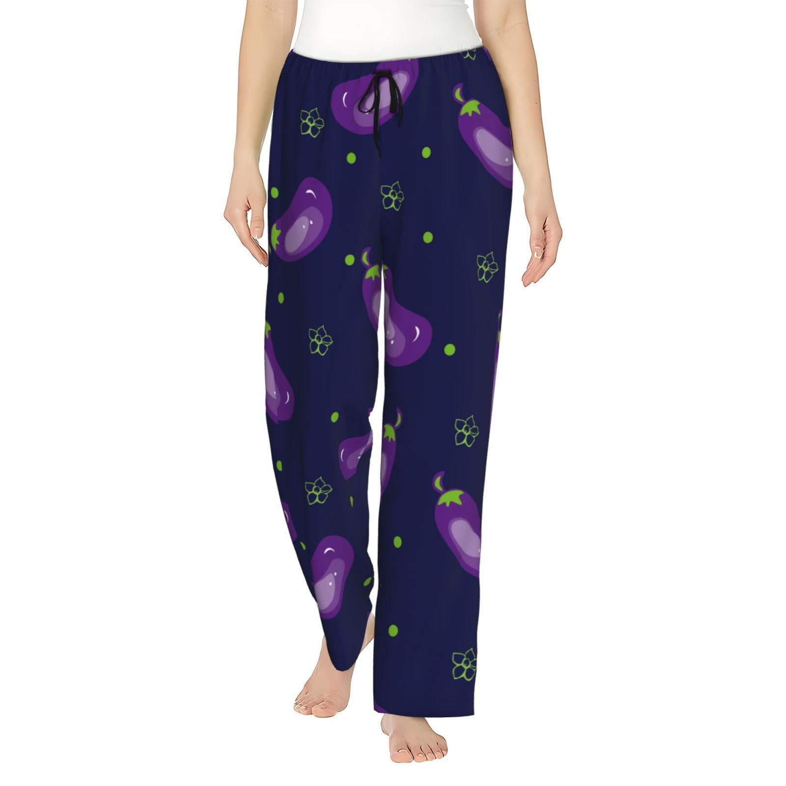 Logiee Eggplant Print Women Pajama Pants,Comfy Pj Bottom with Pockets ...