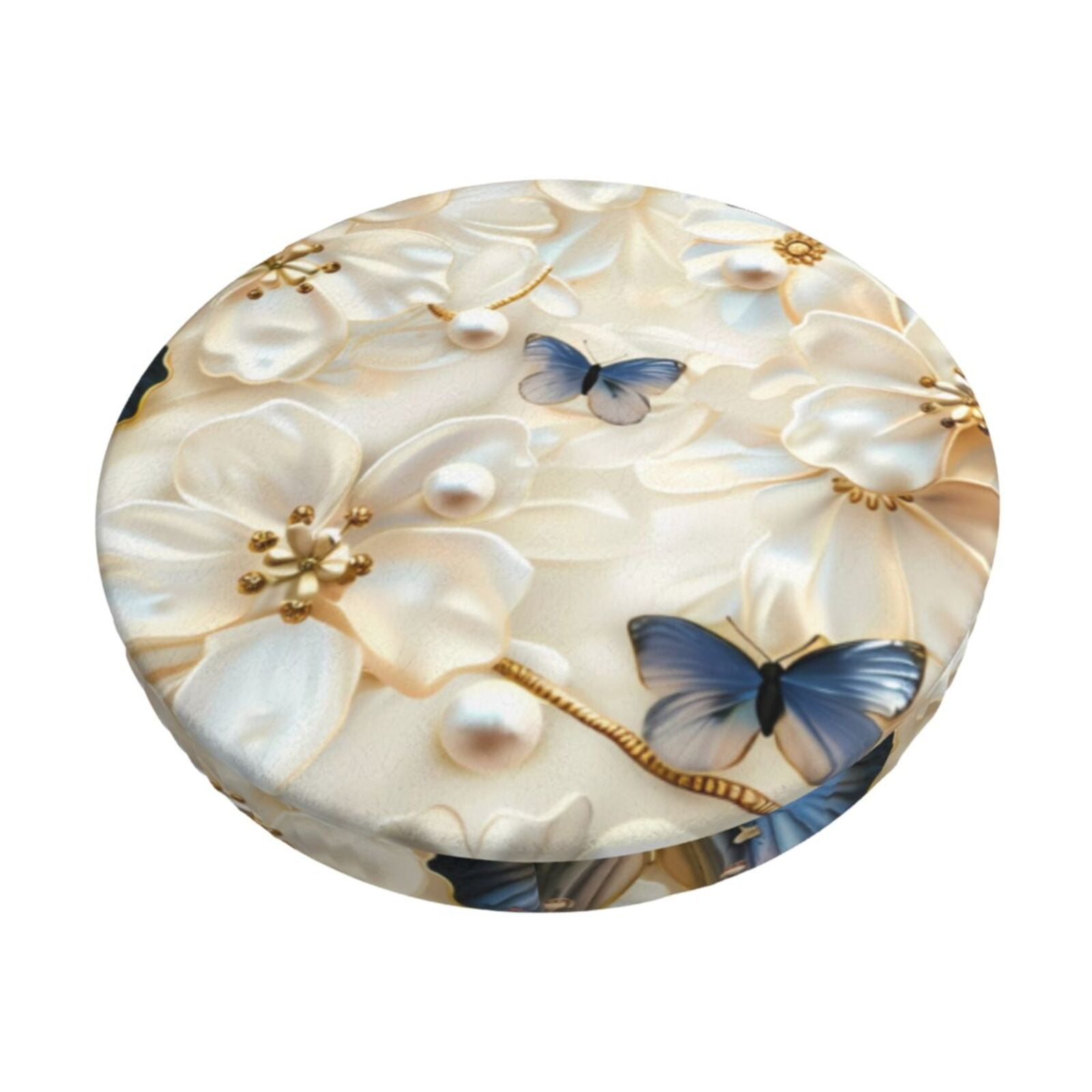 Logiee Elegant Butterflies And Pearls Print Stool Covers Round,Bar ...