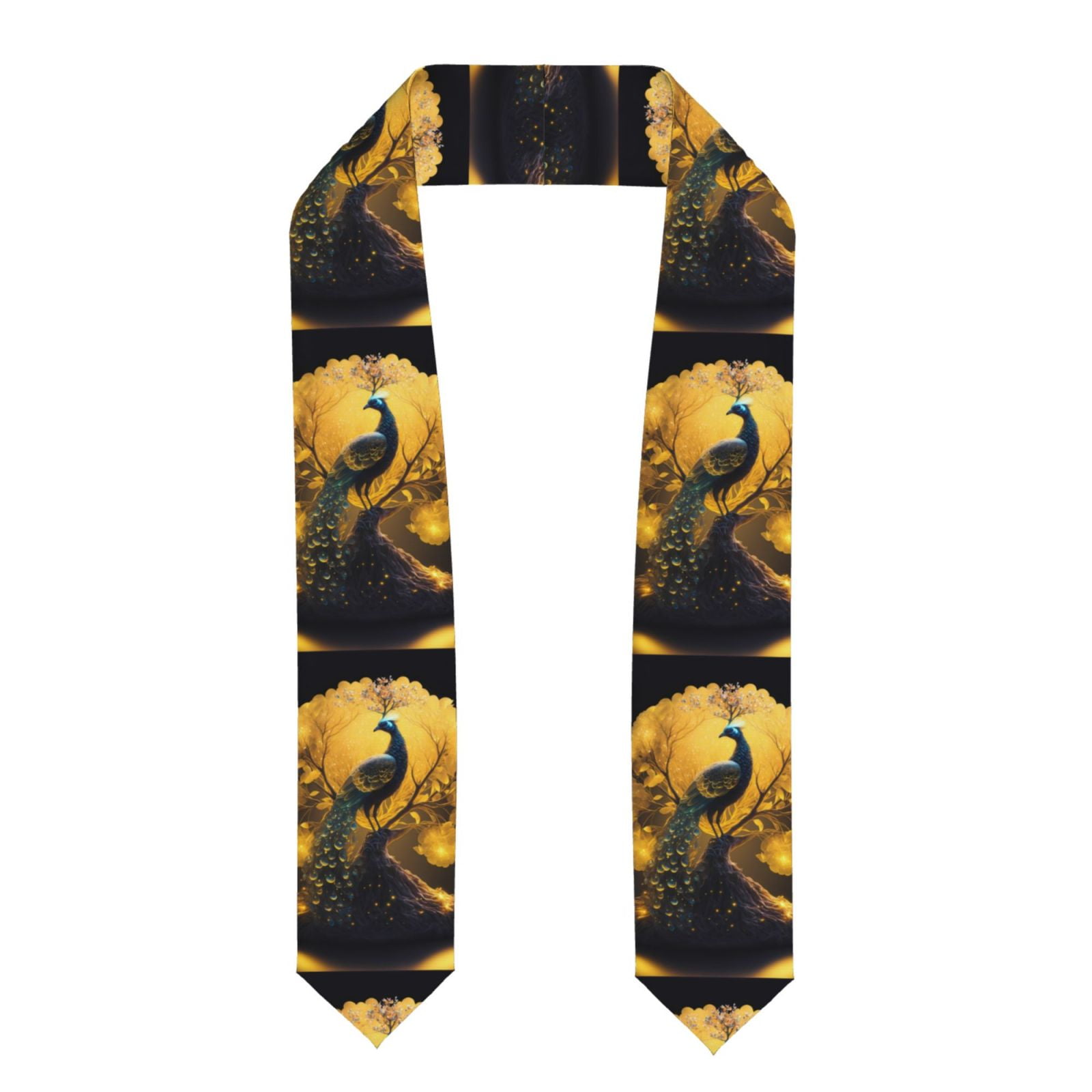 Logiee Elegant Gold Leaf Peacock Print Unisex Adult Graduation Stole ...