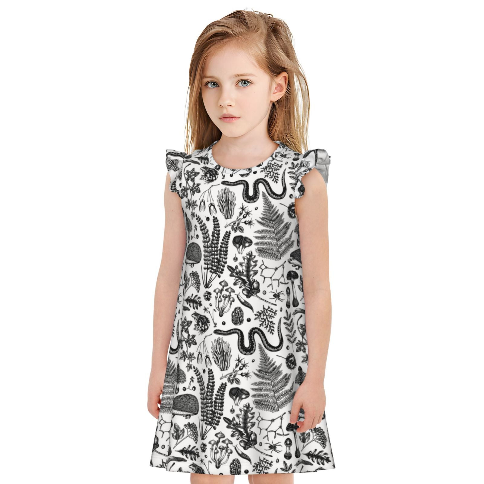 Logiee Fall Forest Print Girls Nightgowns,Casual Dress Flutter,Short ...