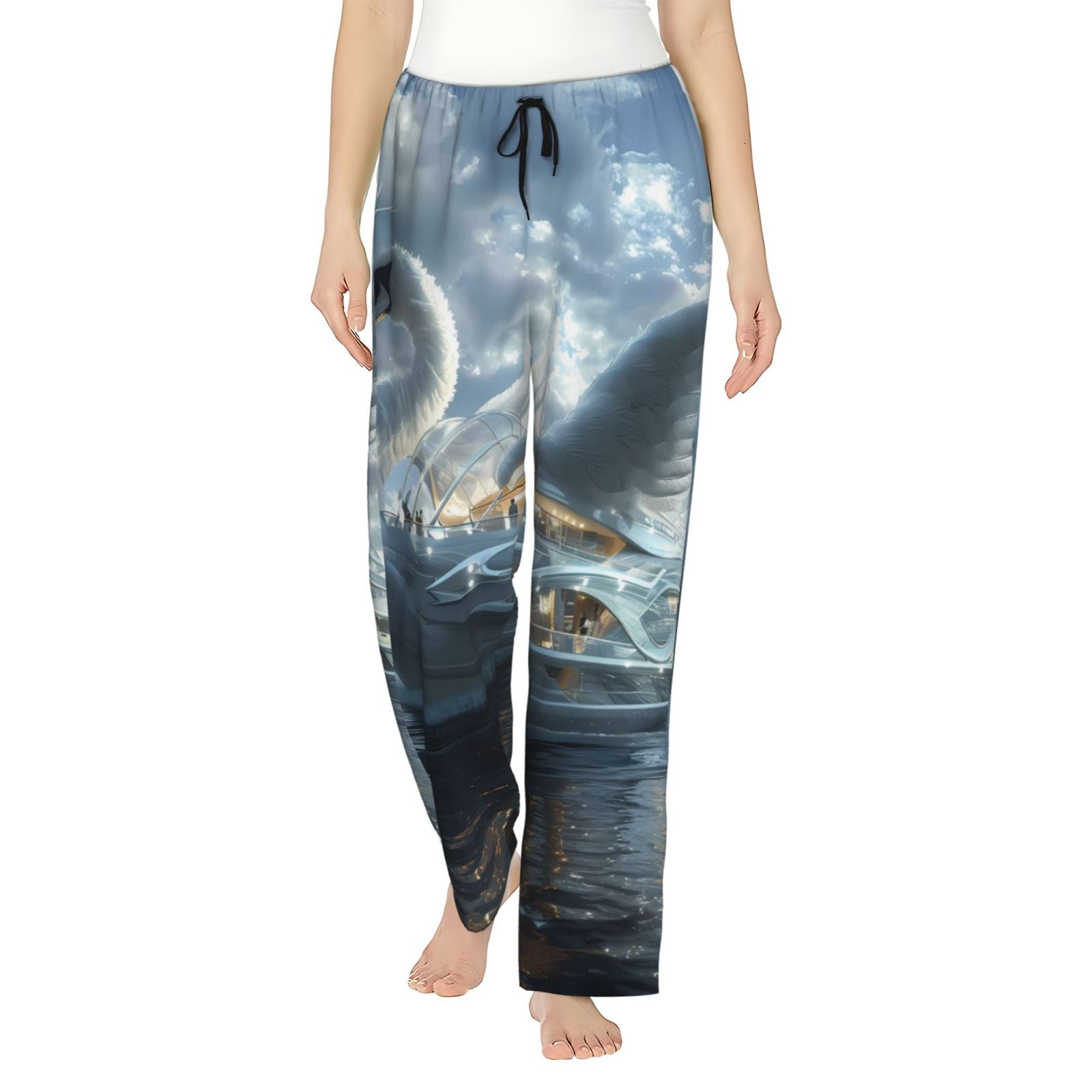 Logiee Fantasy Swan Yacht Design Print Women Pajama Pants,Comfy Pj ...