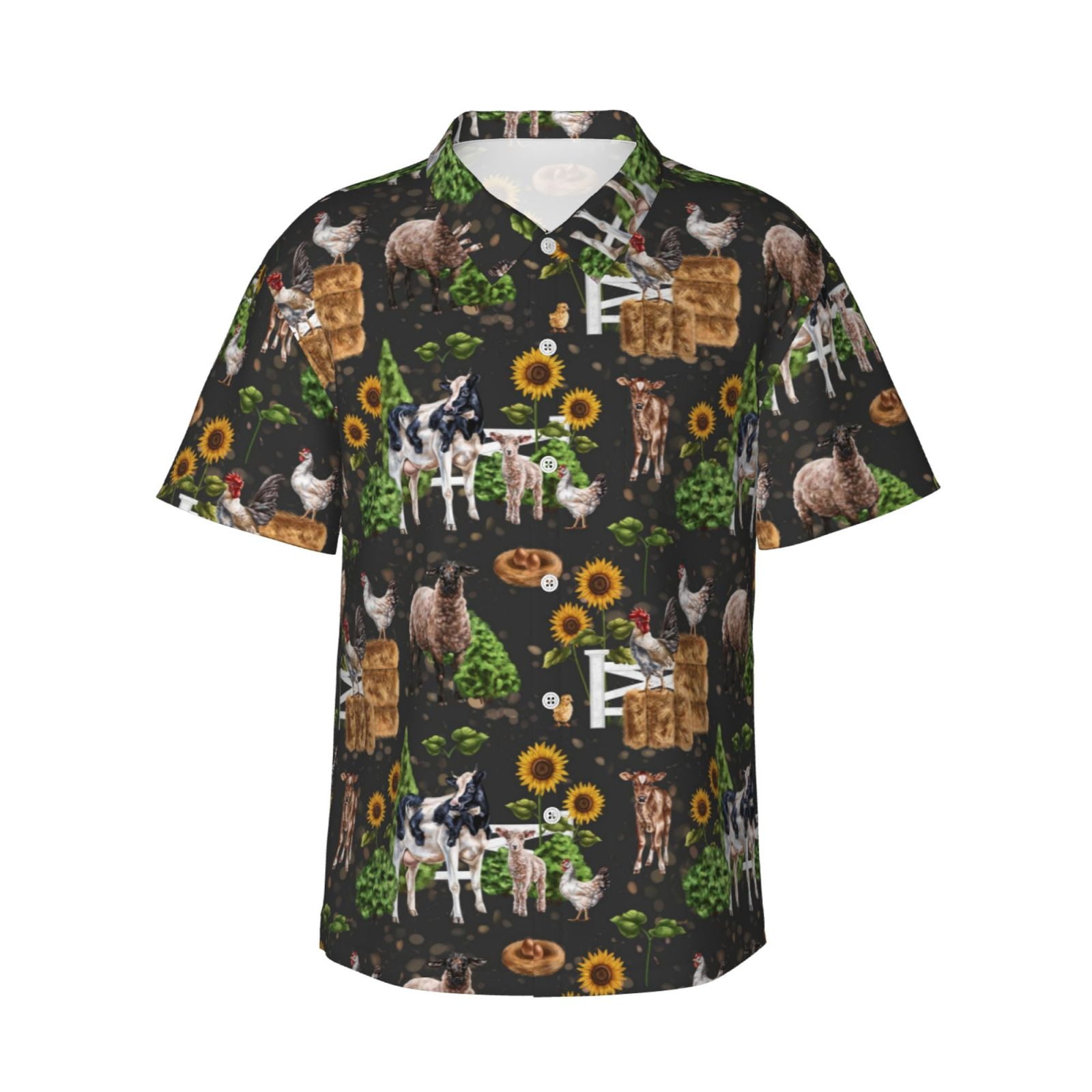 Logiee Farm Animals 2 Print Mens Hawaiian Shirts,Loose-Fit Short Sleeve ...
