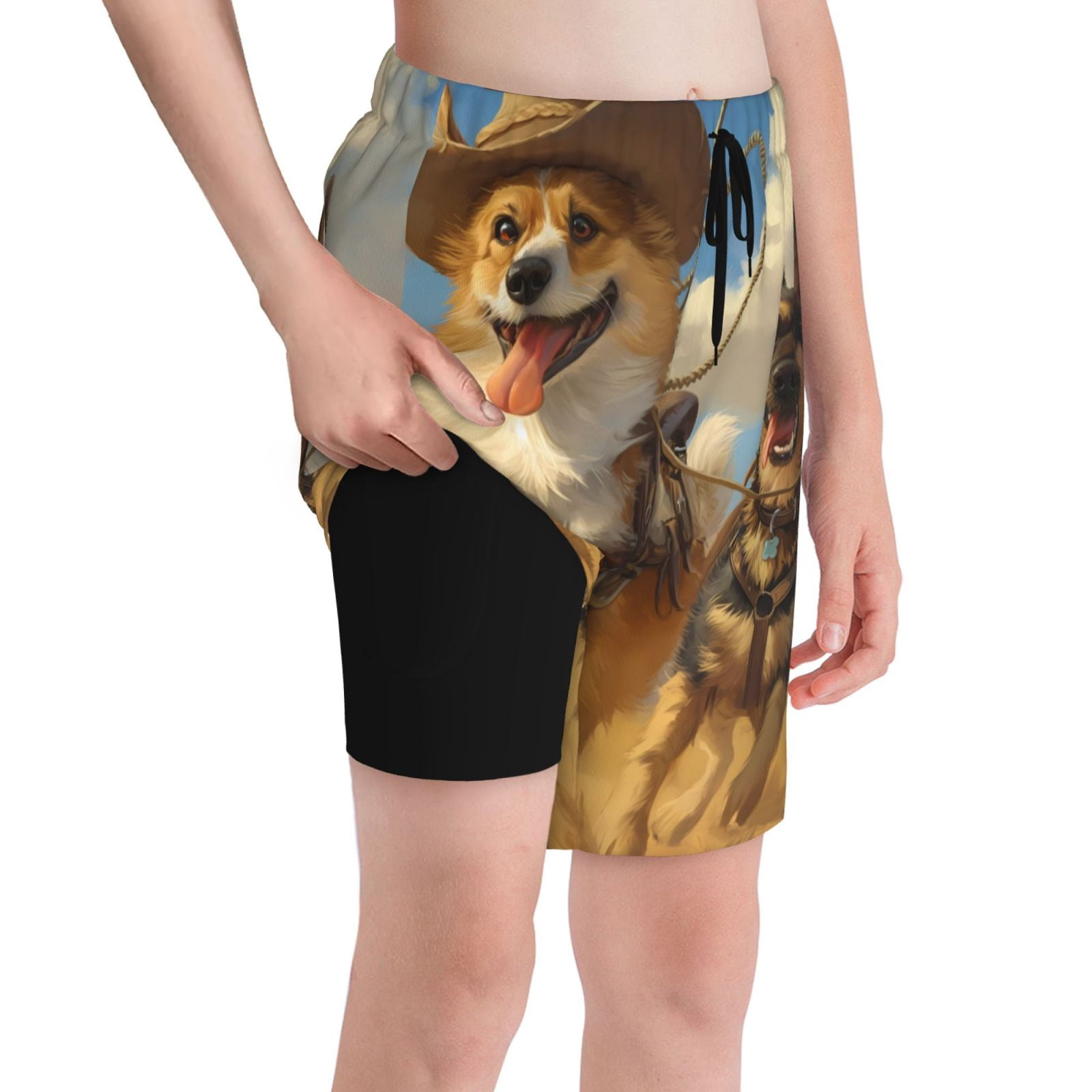 Logiee Farm Corgi German Shepherd Print Boys Swim Trunks with ...