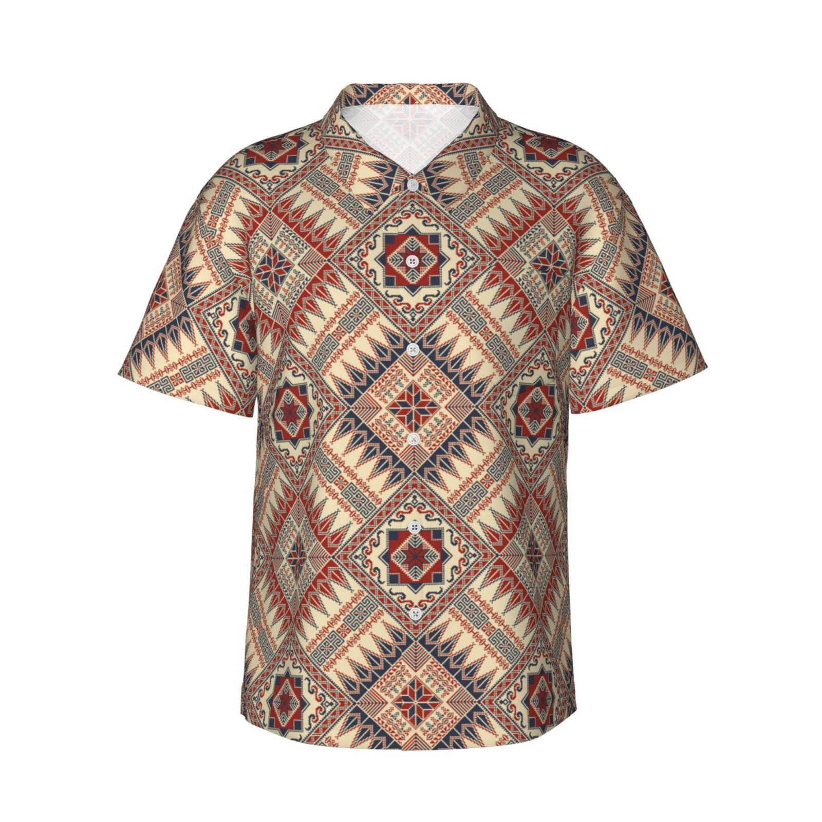 Logiee Fashion Tatreez (3) Print Mens Hawaiian Shirts,Loose-Fit Short ...