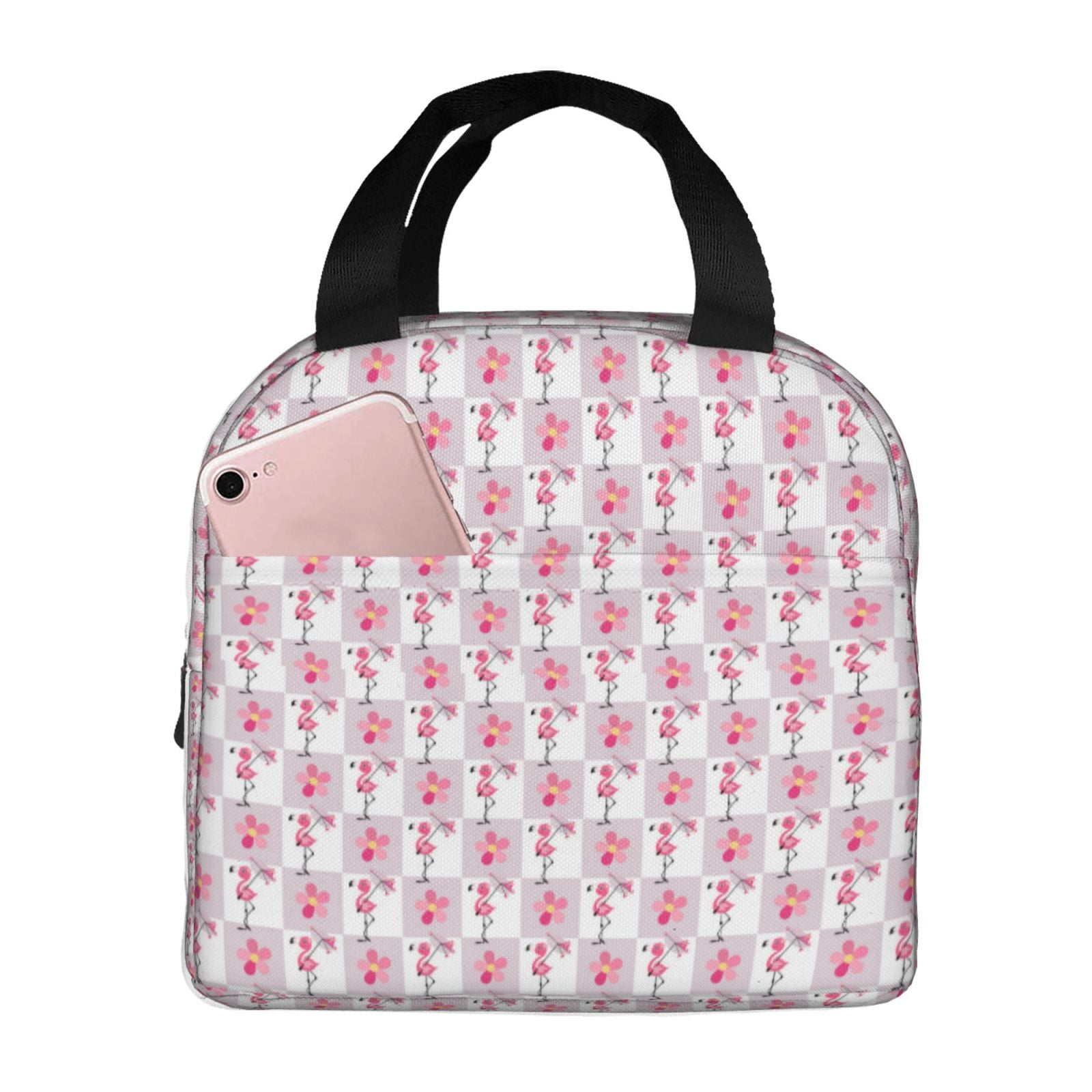 Logiee Flamingo On Checkered Print Lunch Bag,Lunch Box for Women Men ...