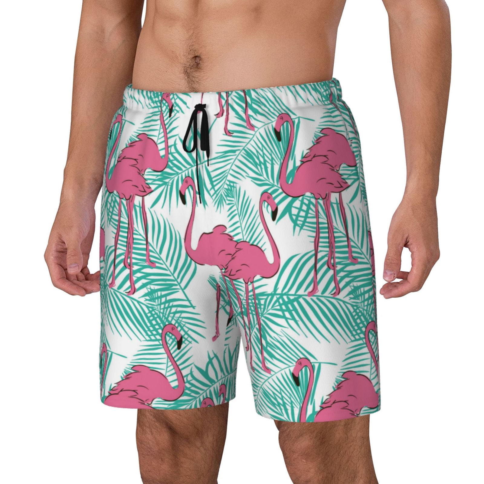 Logiee Flamingo Print Men's Swim Trunk,Quick Dry Board Shorts ,Men's ...