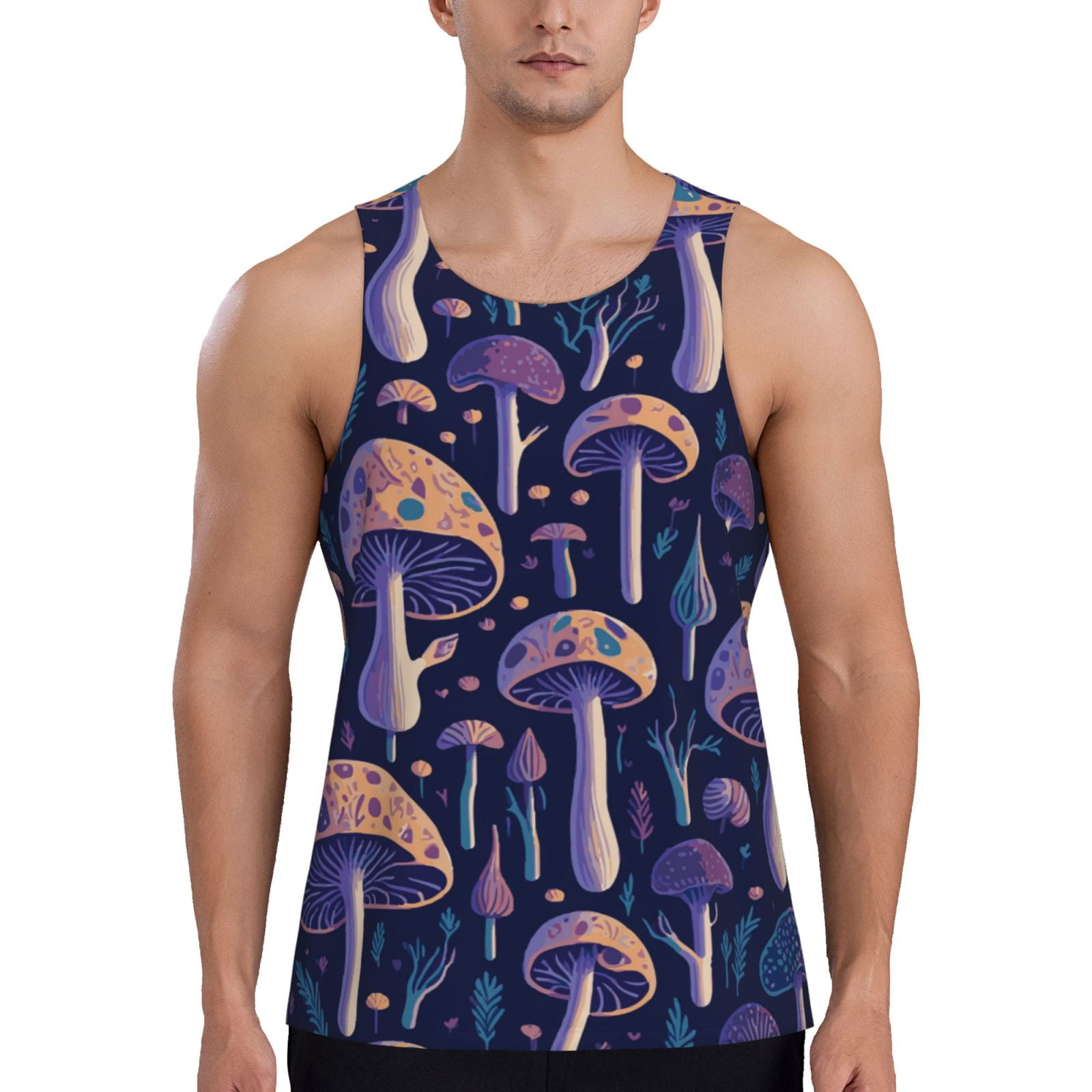 Logiee Floral Hippie Mushrooms Print Men's Workout Tank Top,Quick Dry ...