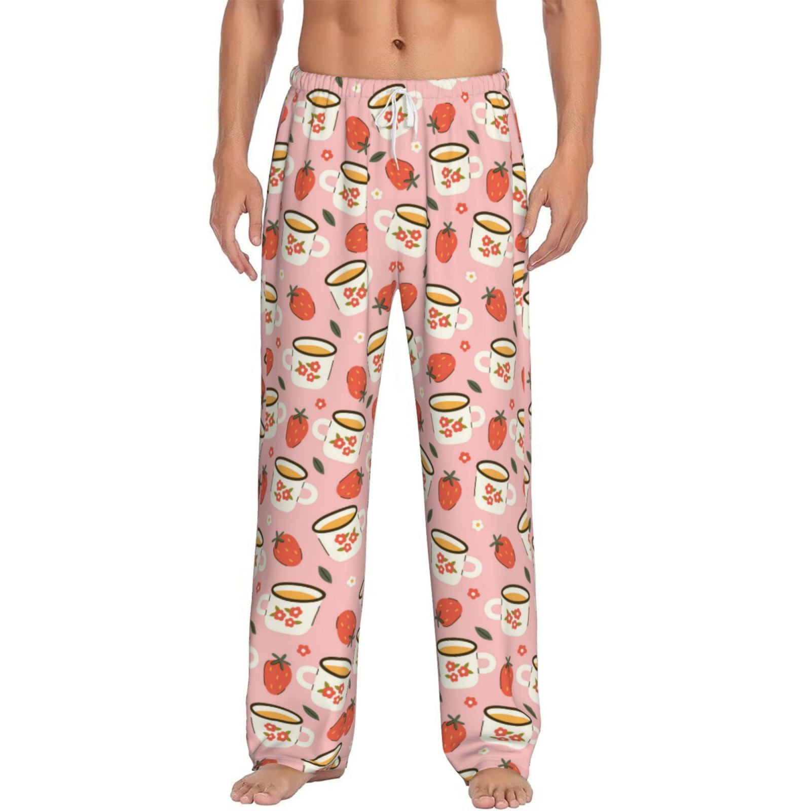 Logiee Floral Mugs And Strawberries Print Pajama Pants for Men,Men’s ...
