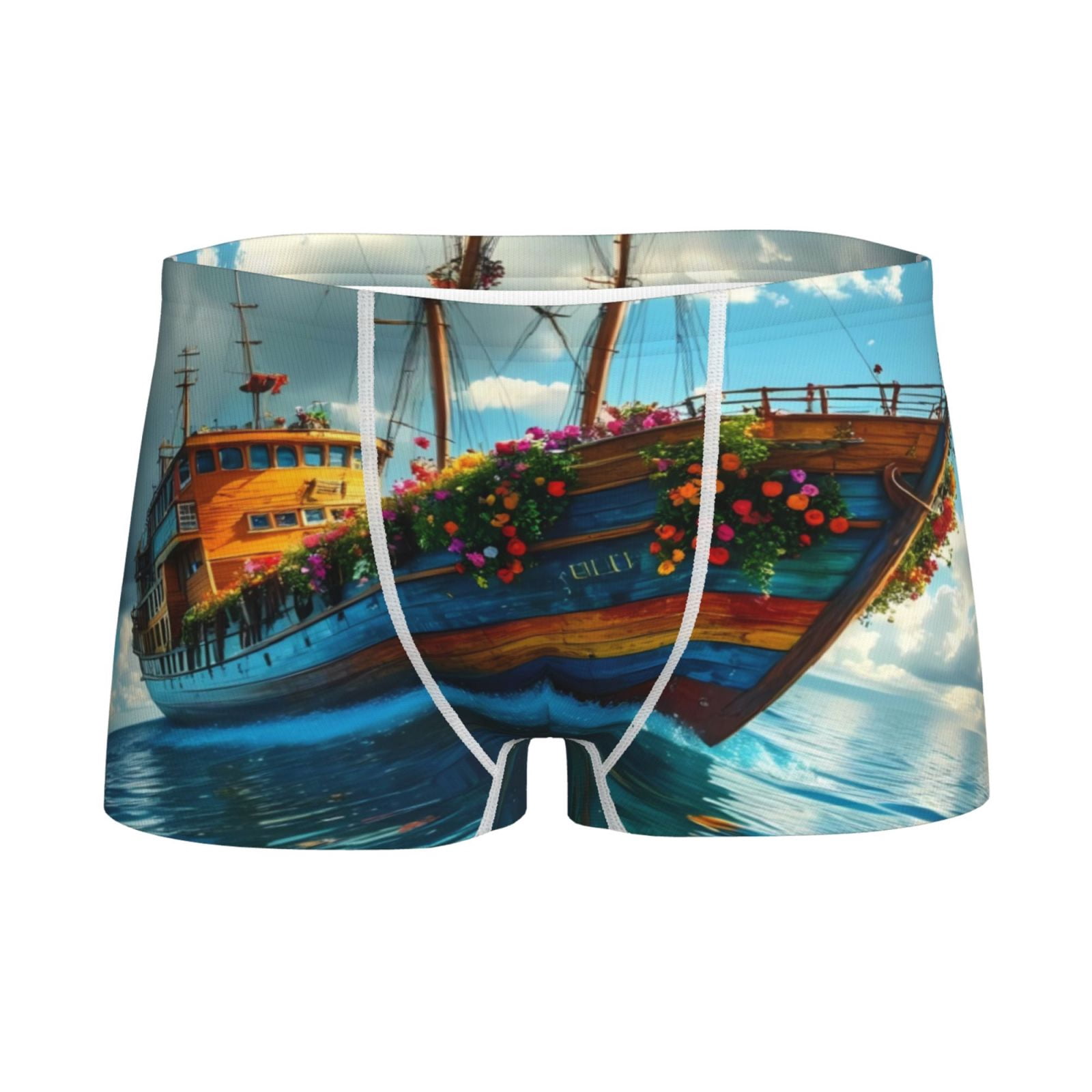 Logiee Floral Ship On Ocean Print Boys' Boxer Briefs,Tween Boy ...
