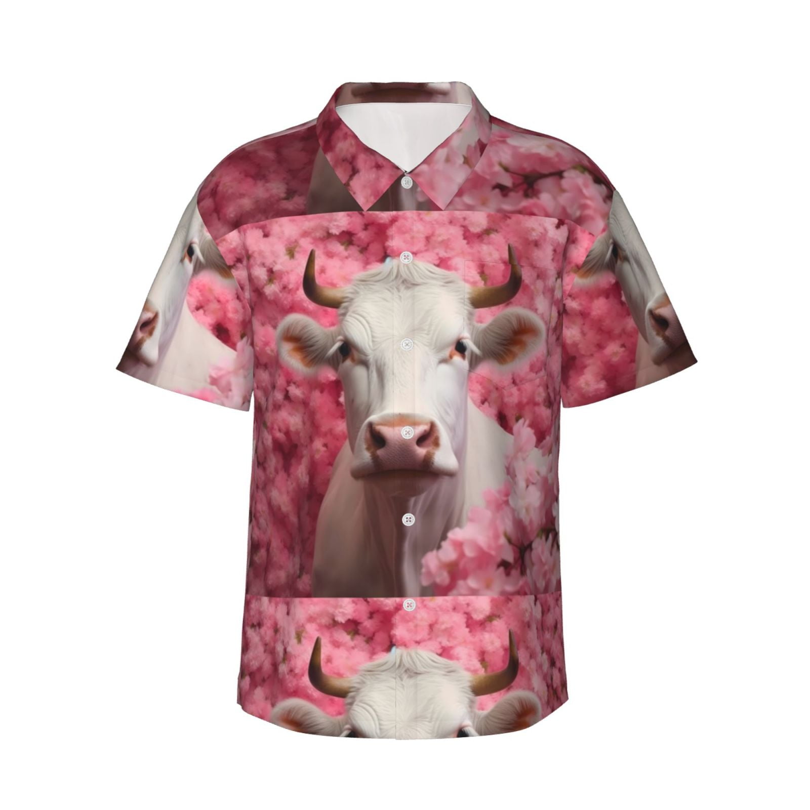 Logiee Flower White Cow Print Mens Hawaiian Shirts,Loose-Fit Short ...