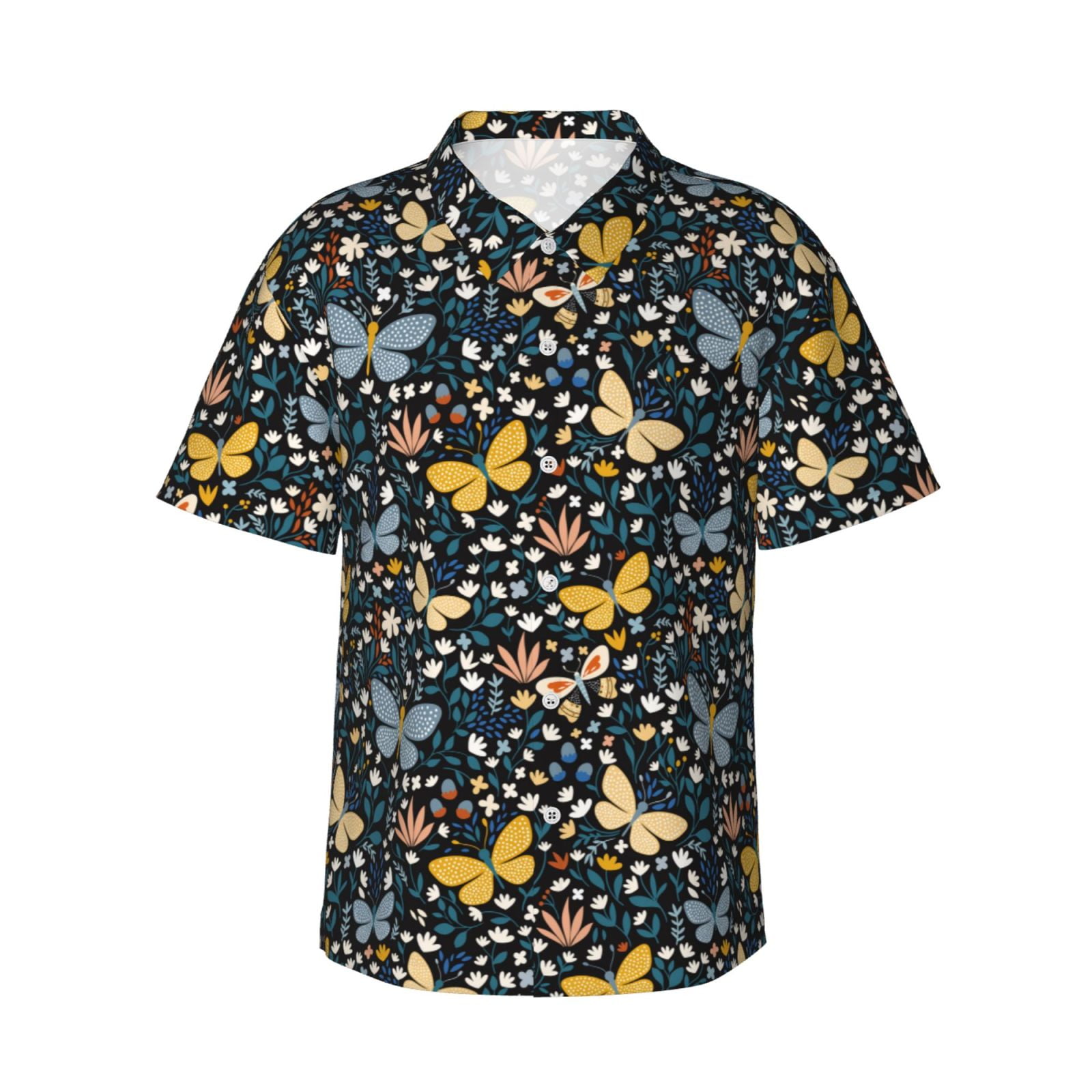Logiee Flowers Butterfly Print Mens Hawaiian Shirts,Loose-Fit Short ...