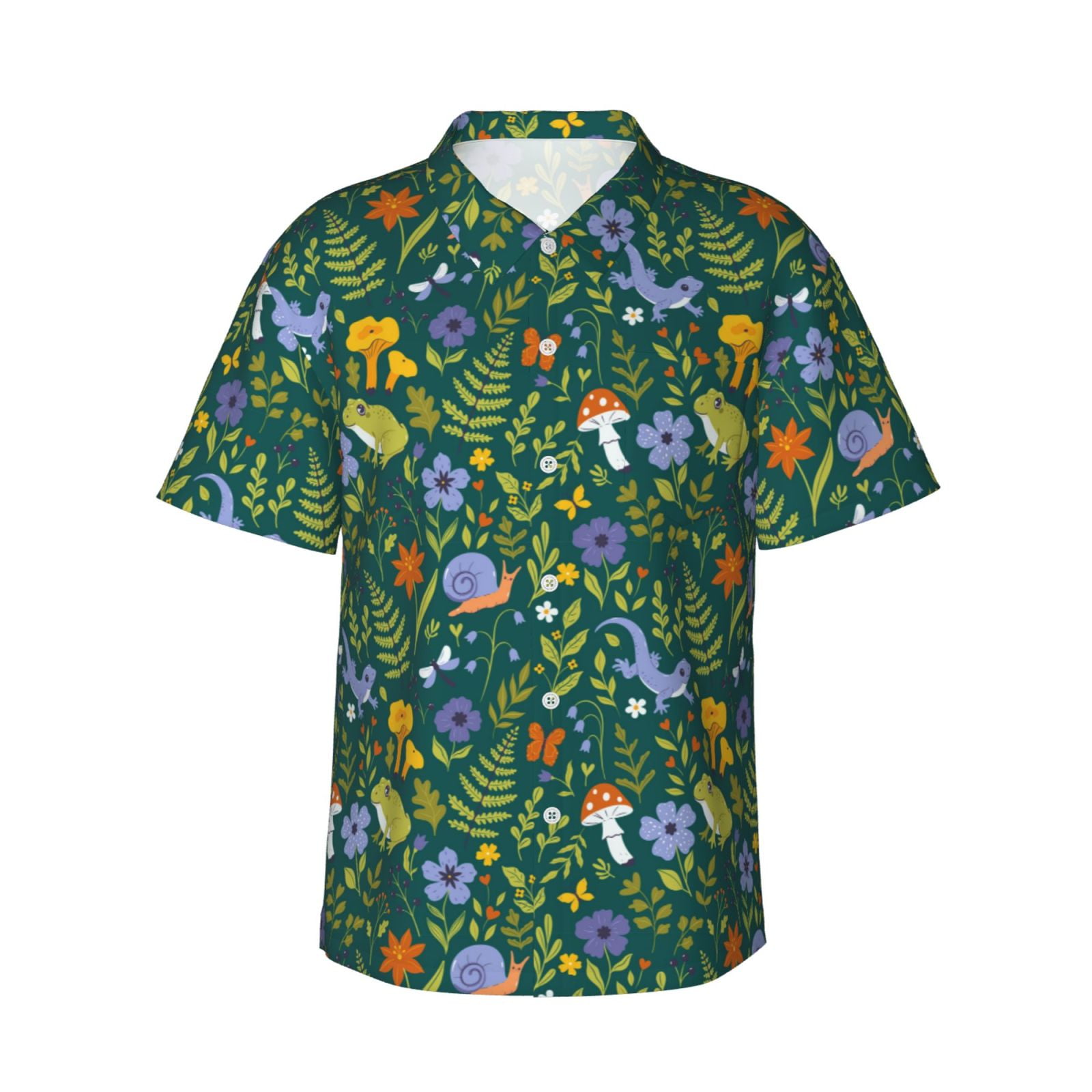 Logiee Forest Flora And Fauna Print Mens Hawaiian Shirts,Loose-Fit ...