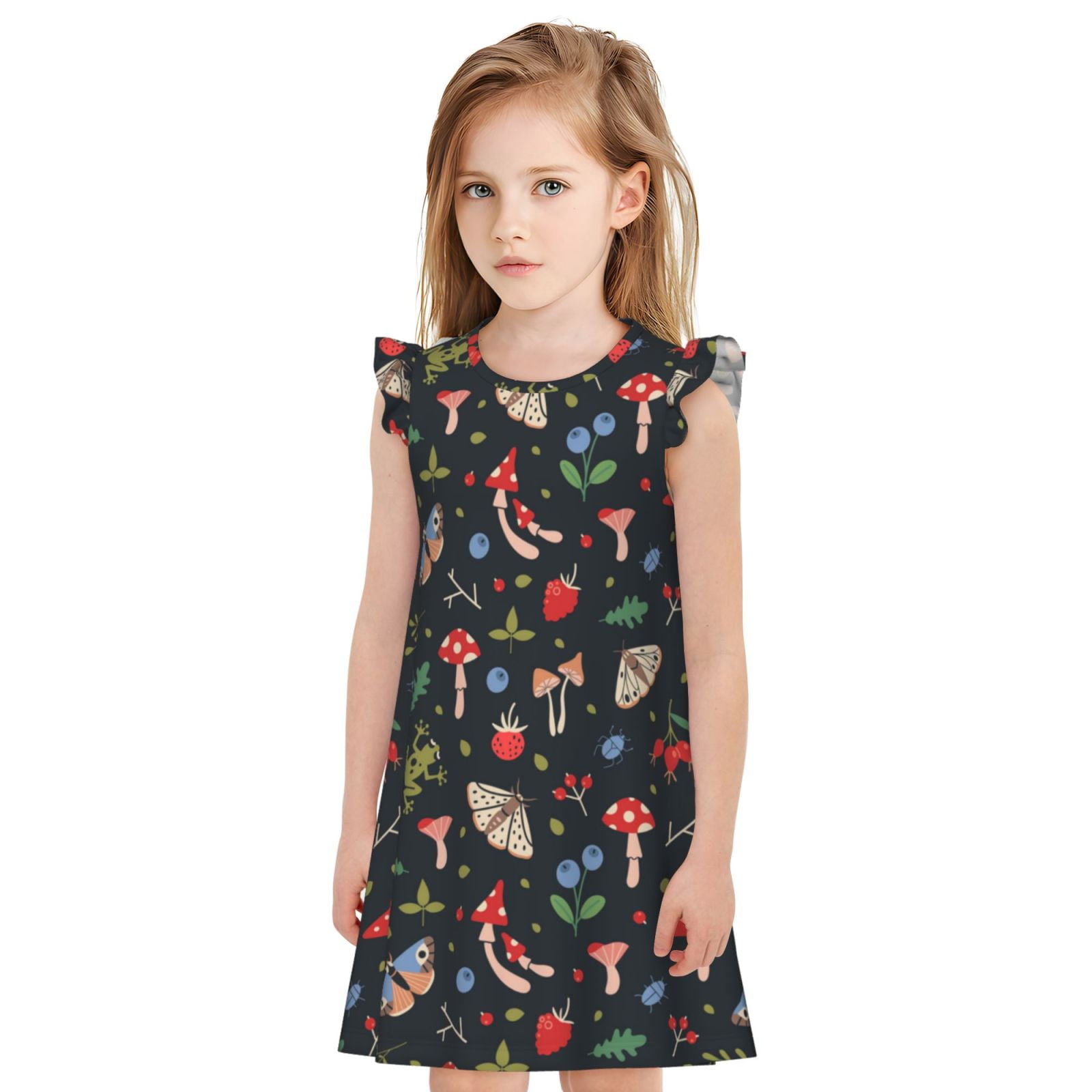 Logiee Forest Flora and Insects Print Girls Nightgowns,Casual Dress ...