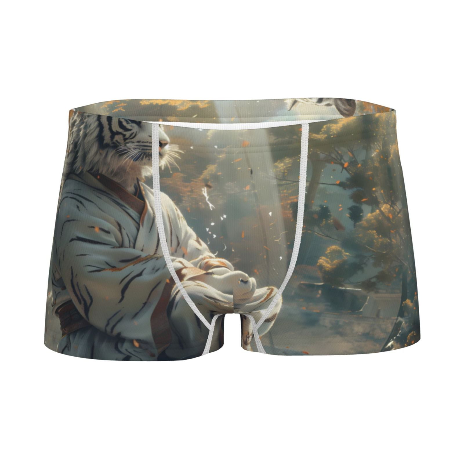 Logiee Forest Meditating White Tiger Print Boys' Boxer Briefs,Tween Boy ...