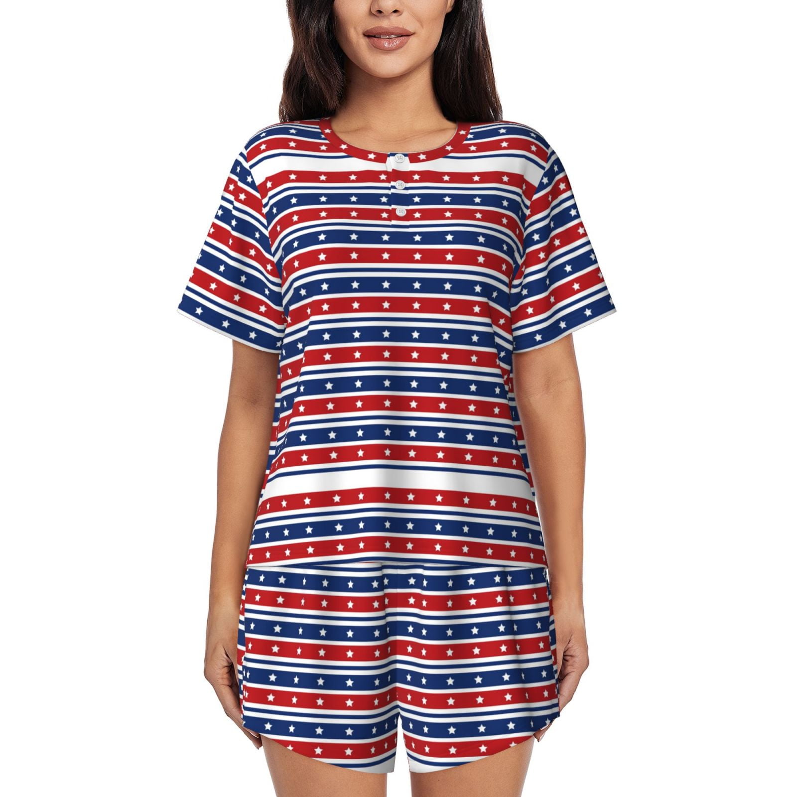 Logiee Fourth Of July Print Womens Pajamas Set,Short-Sleeve Pajama 2 ...