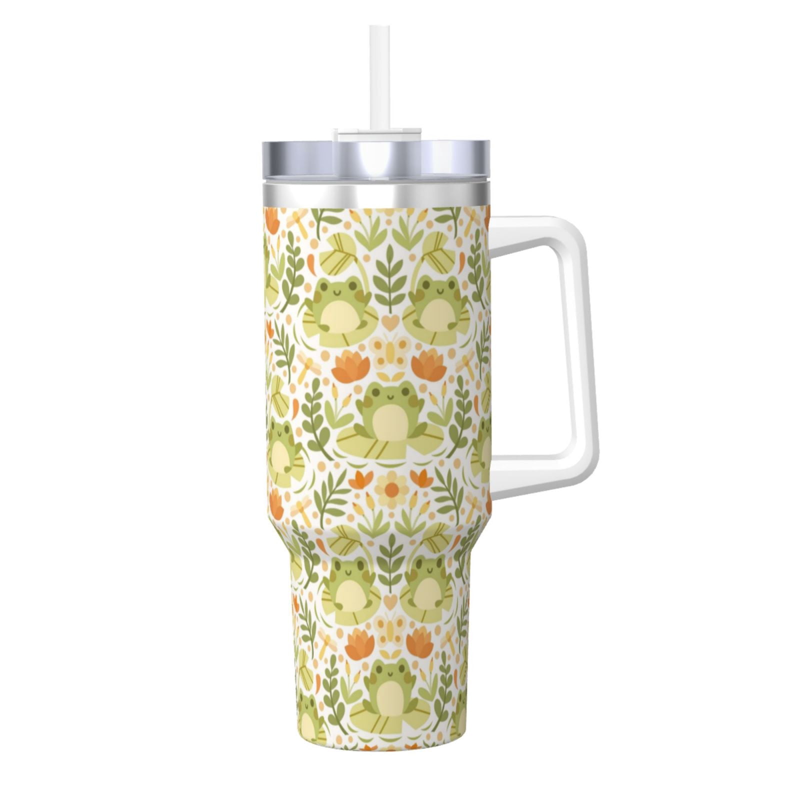 Logiee Frogs And Botanical Print 40OZ Ice Bully Cup with Handle and ...