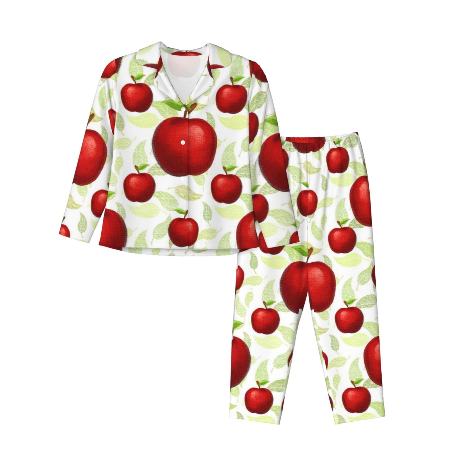 Logiee Fruit Apples Print Womens Pajamas Set,Long Sleeve Sleepwear ...