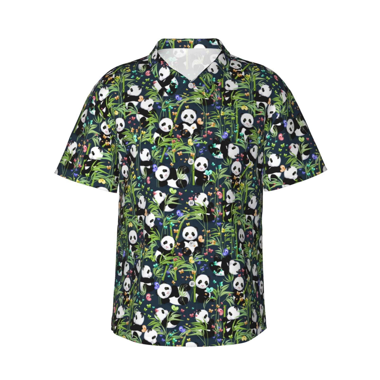 Logiee Fun Panda Playing With Bamboo Leaves Print Mens Hawaiian Shirts ...