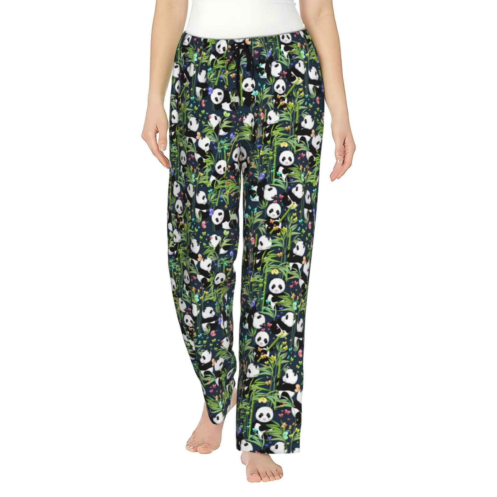 Logiee Fun Panda Playing With Bamboo Leaves Print Women Pajama Pants ...
