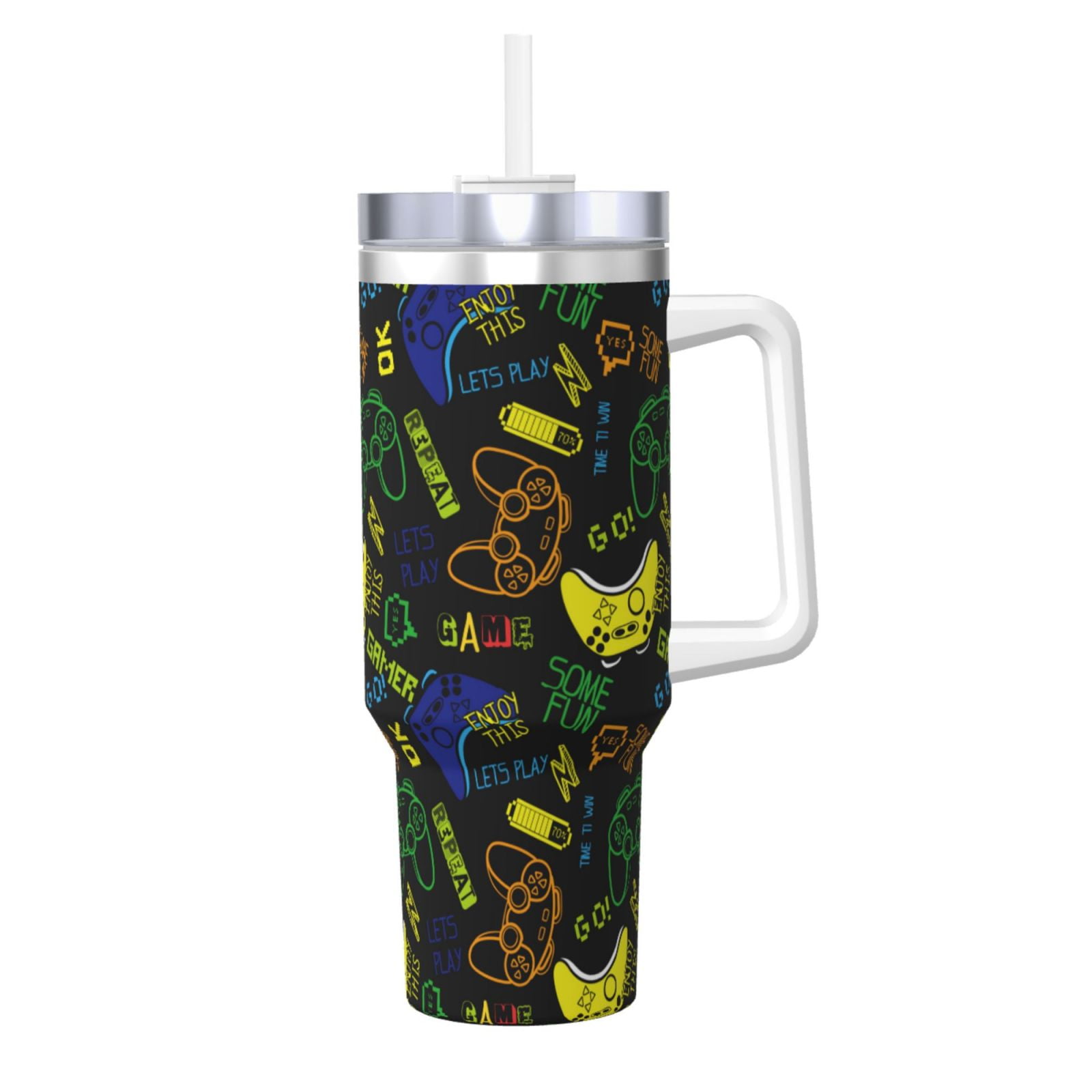 Logiee Game Play Print 40OZ Ice Bully Cup with Handle and Straw, Double ...