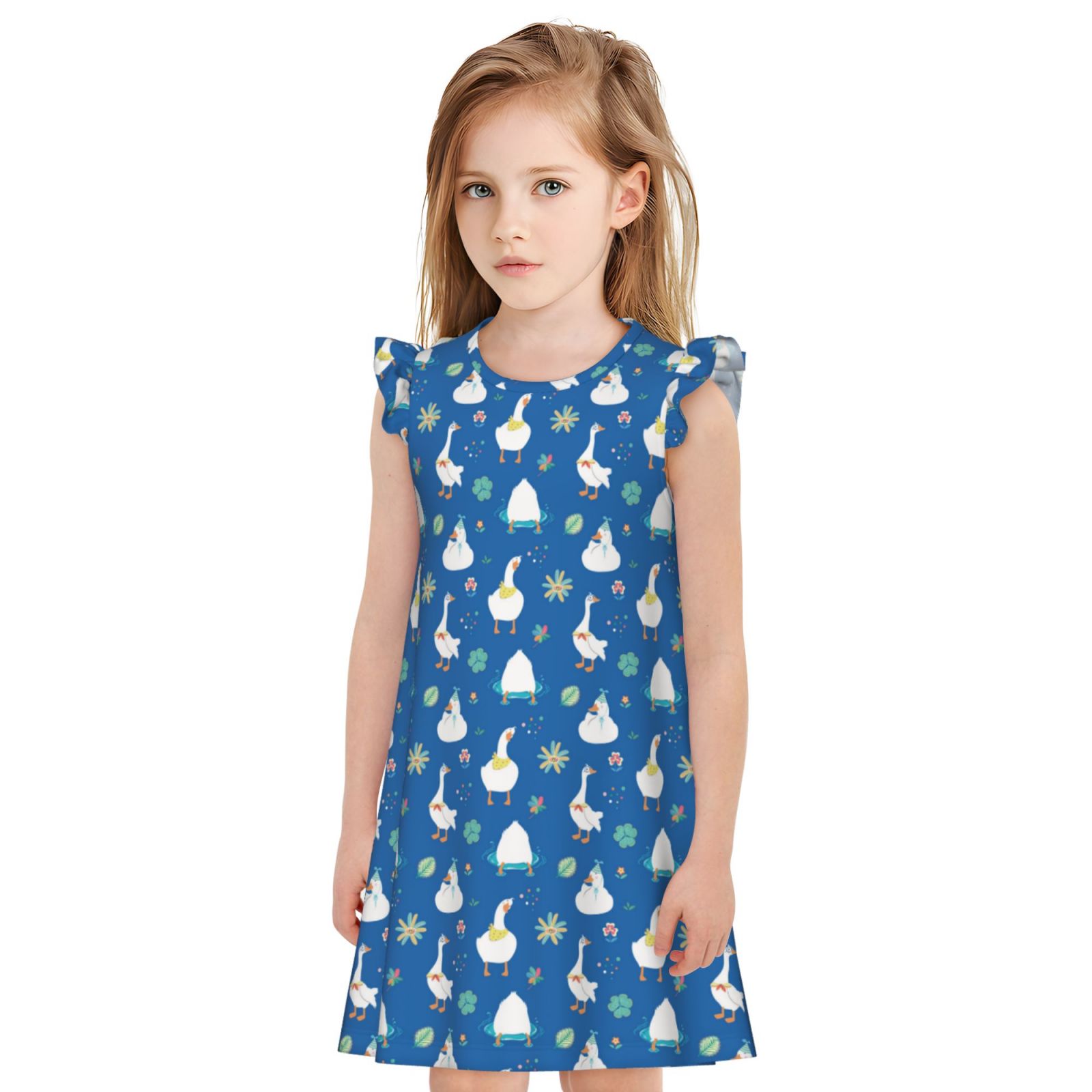 Logiee Geese and leaves Print Girls Nightgowns,Casual Dress Flutter ...