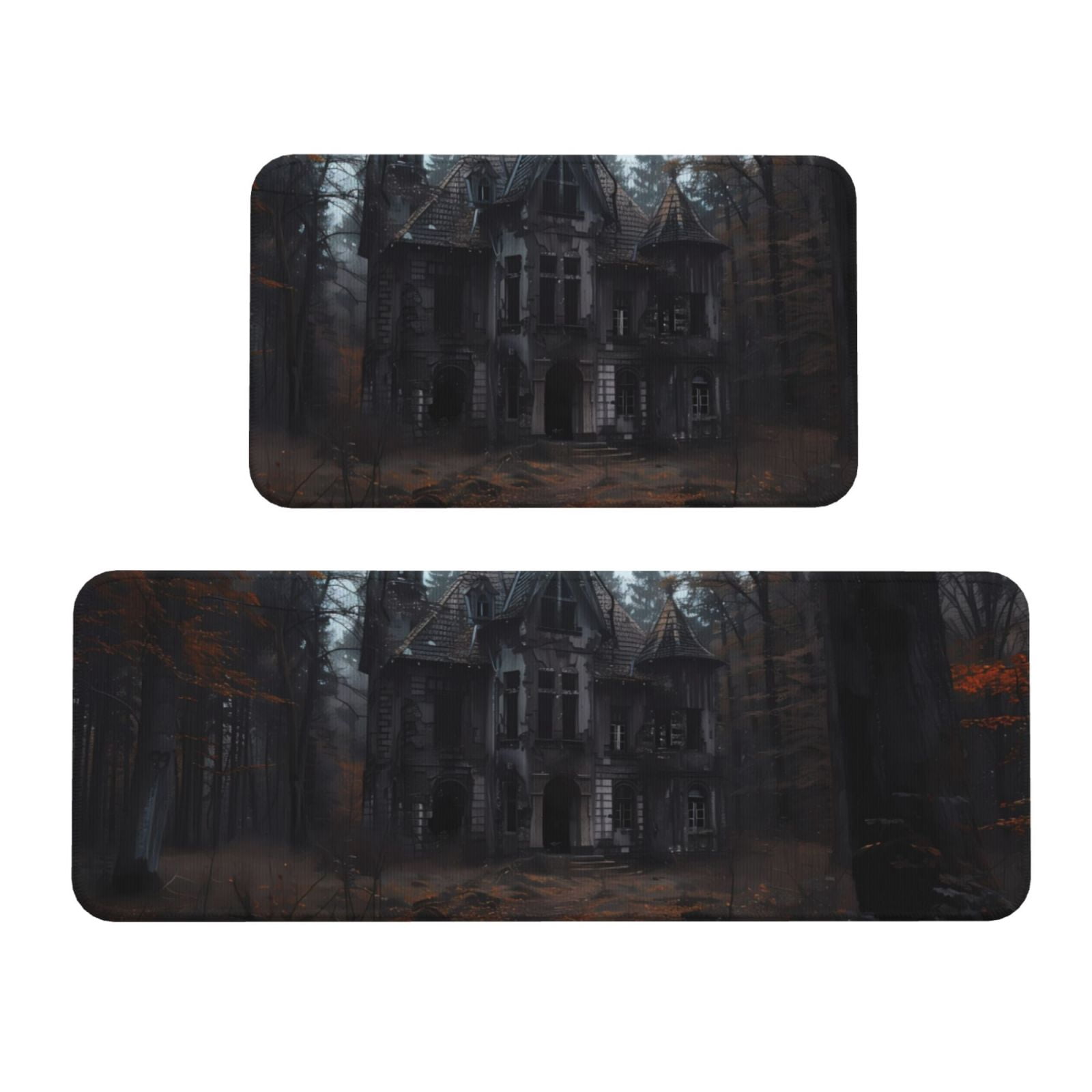 Logiee Gloomy Mansion Forest Scene Print Kitchen Mats for Floor Sets of ...