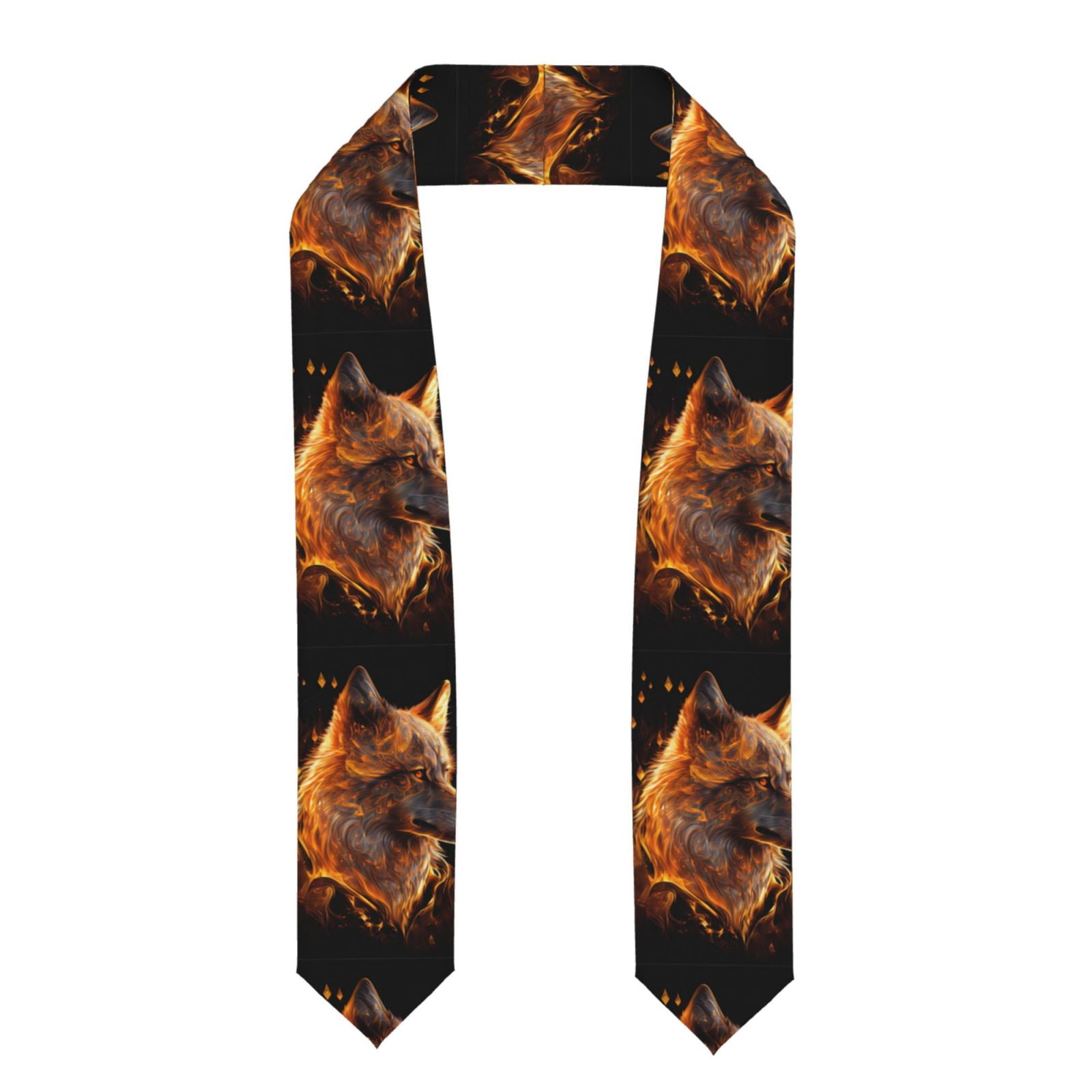 Logiee Gold Flame Pattern Wolf Print Unisex Adult Graduation Stole ...