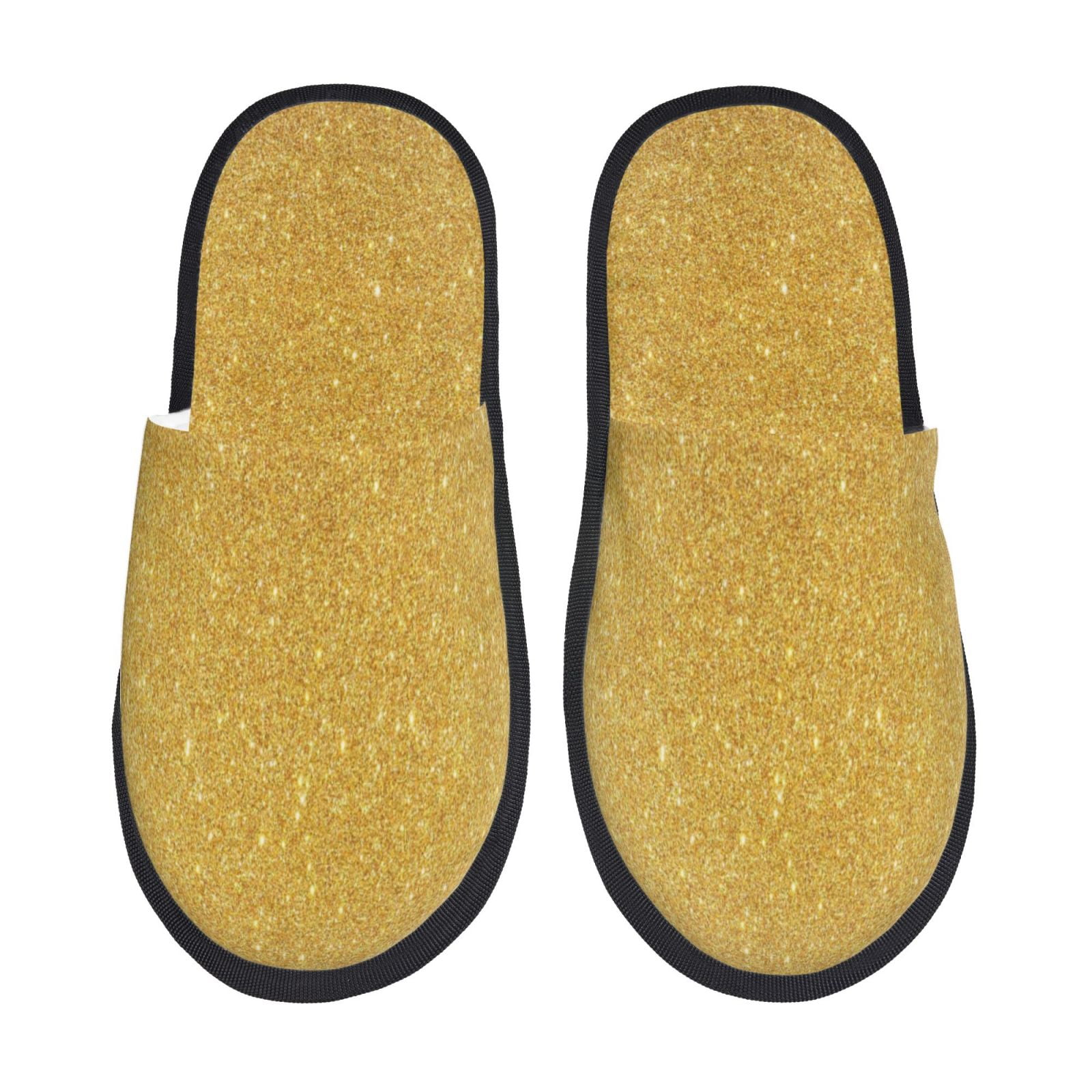 Logiee Gold Shiny Print Fuzzy Scuff Slippers,Soft Comfy Non-slip Indoor ...