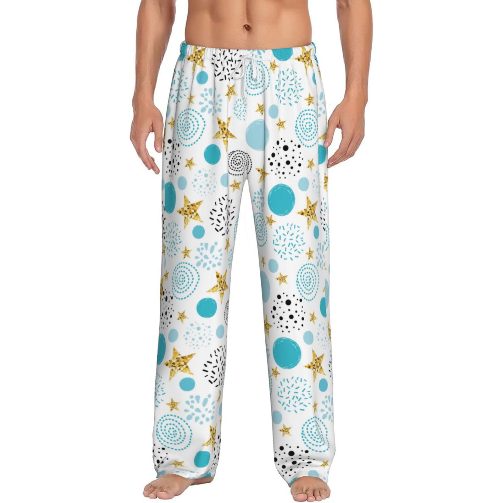 Logiee Gold Stars Blue Dots Pattern Print Pajama Pants for Men,Men’s ...