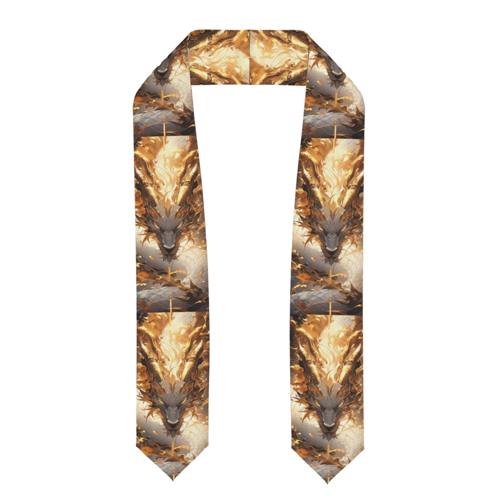 Logiee Golden Horned White Dragon Print Unisex Adult Graduation Stole ...