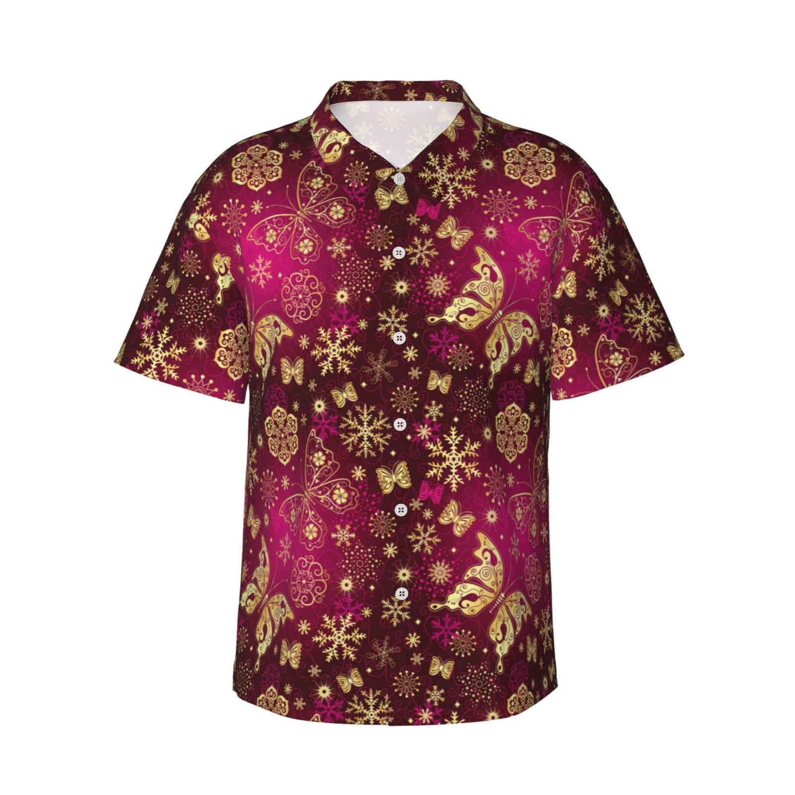 Logiee Golden Snowflakes And And Butterflies Print Mens Hawaiian Shirts ...