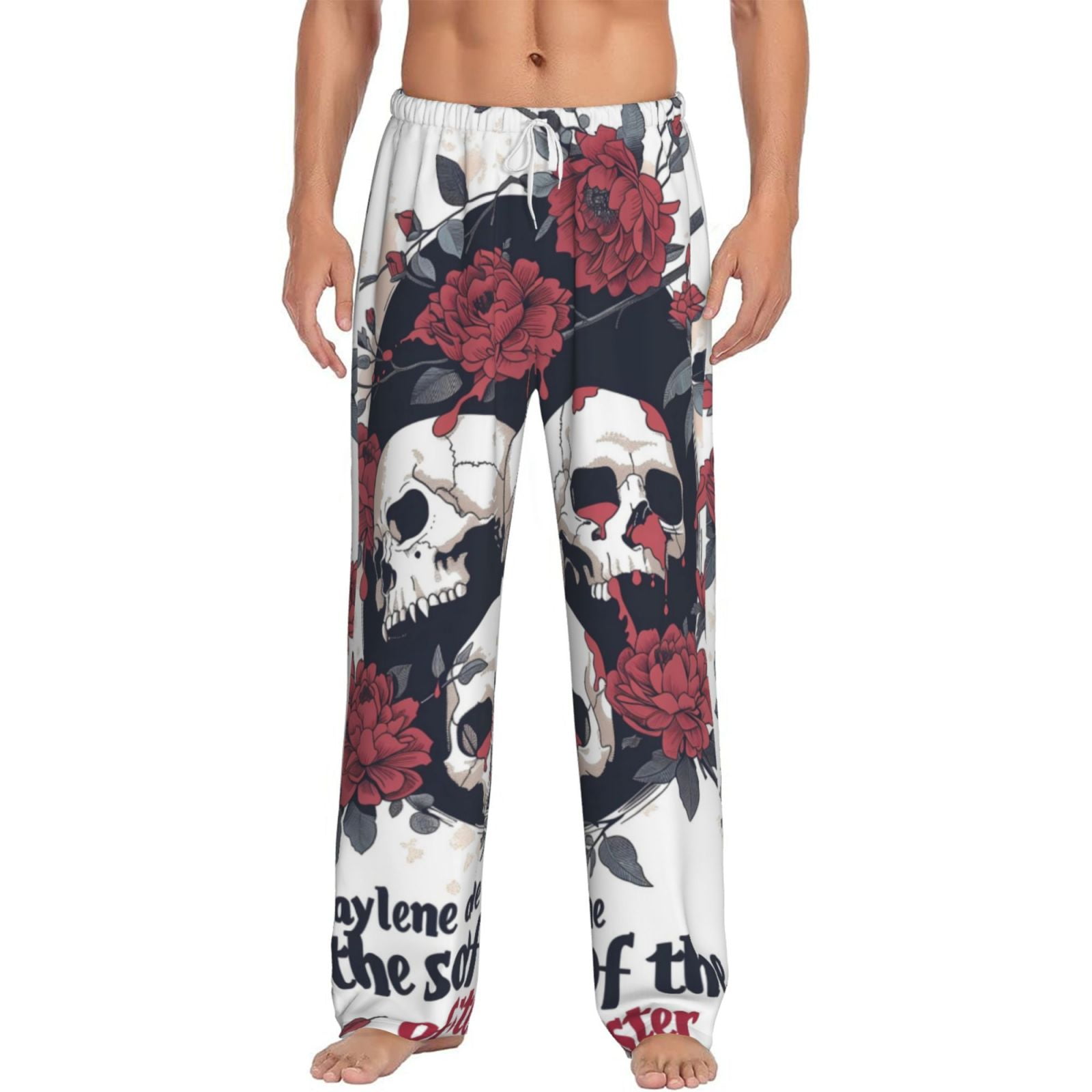 Logiee Gothic Skulls And Roses Print Pajama Pants for Men,Men’s Pajama ...