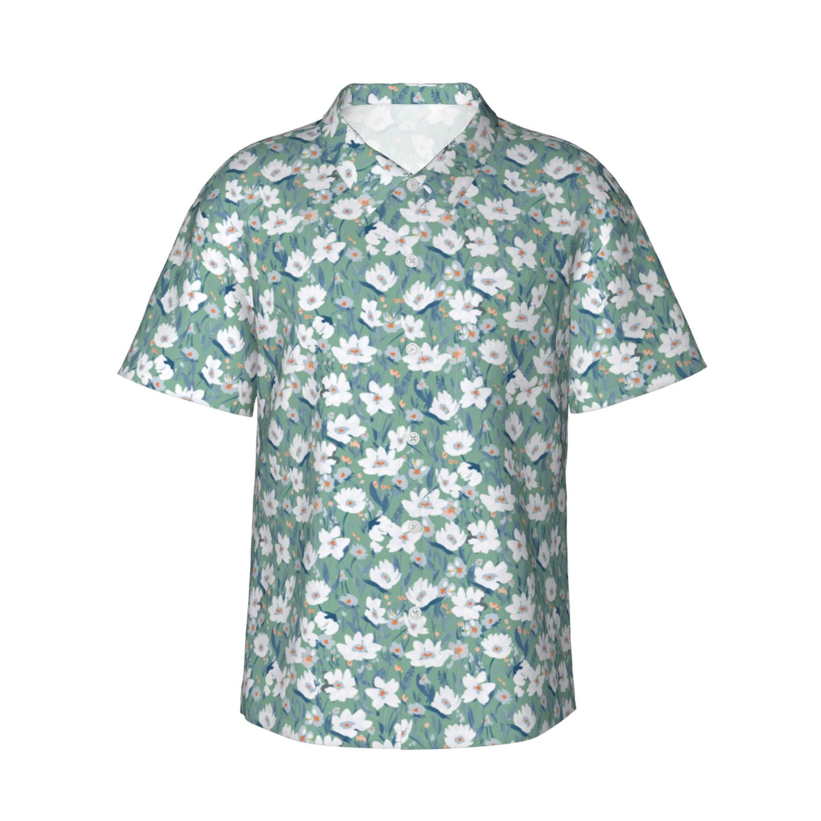 Logiee Gouache Flowers Print Mens Hawaiian Shirts,Loose-Fit Short ...