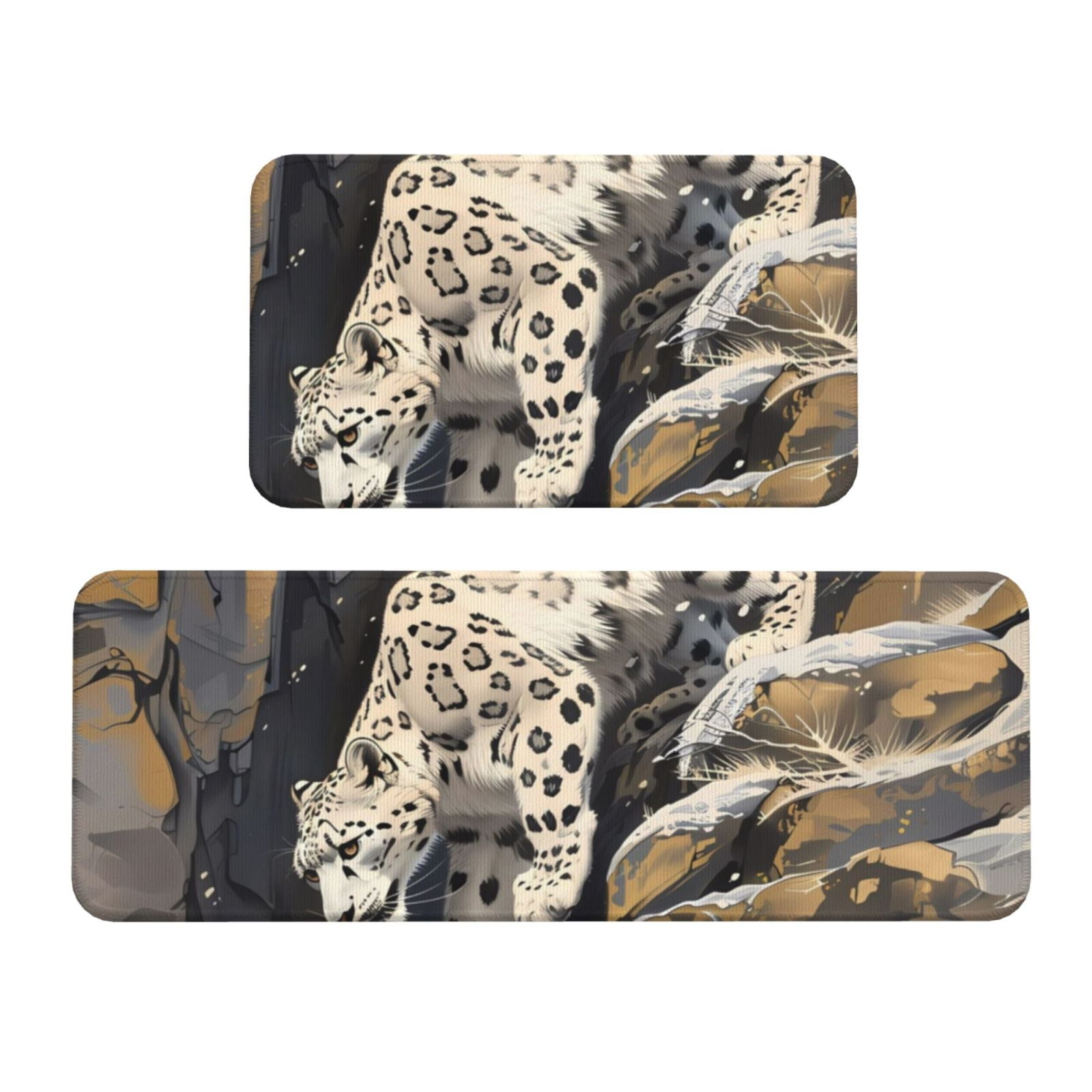Logiee Graceful Snow Leopard Print Kitchen Mats for Floor Sets of 2 ...