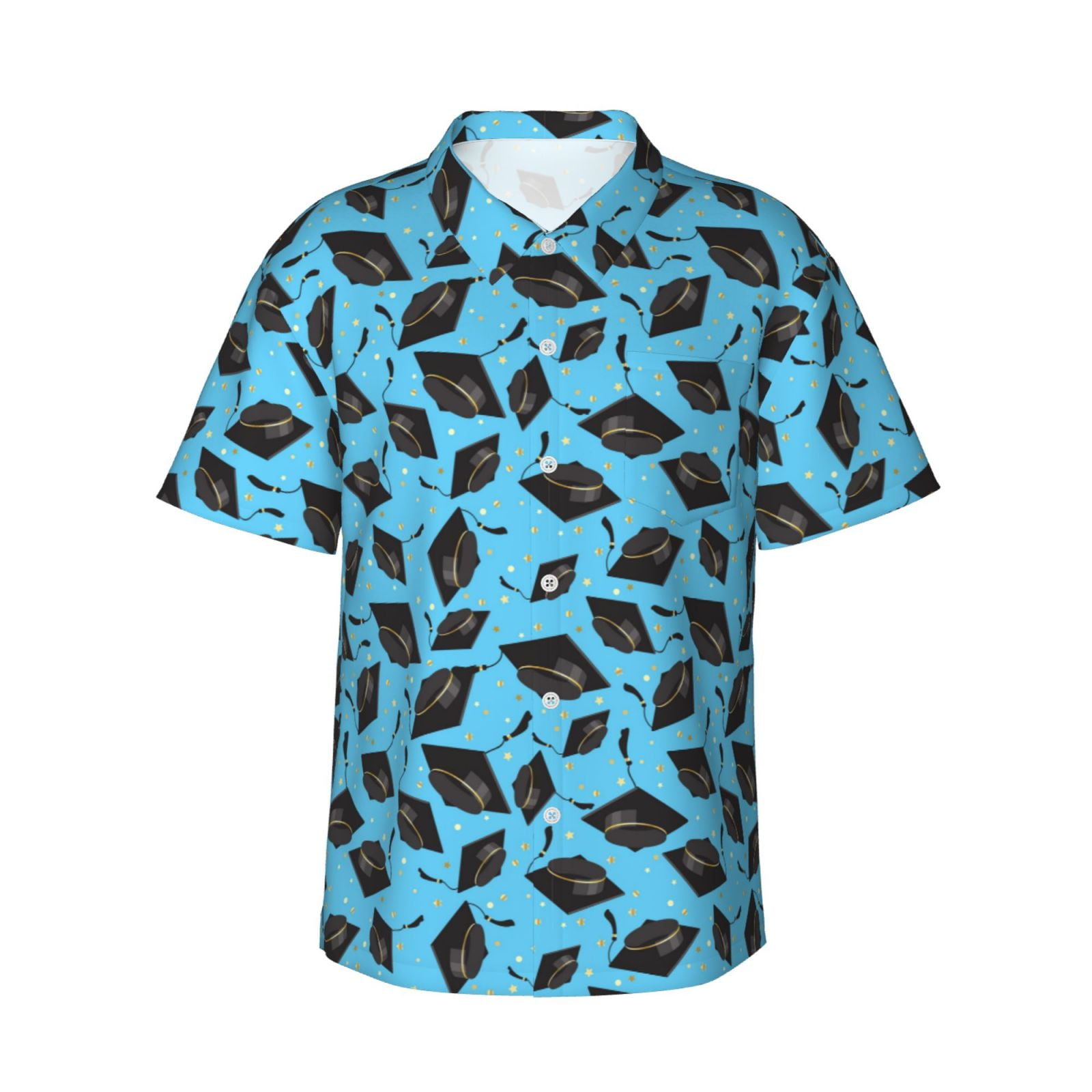 Logiee Graduation Hats2 Print Mens Hawaiian Shirts,Loose-Fit Short ...