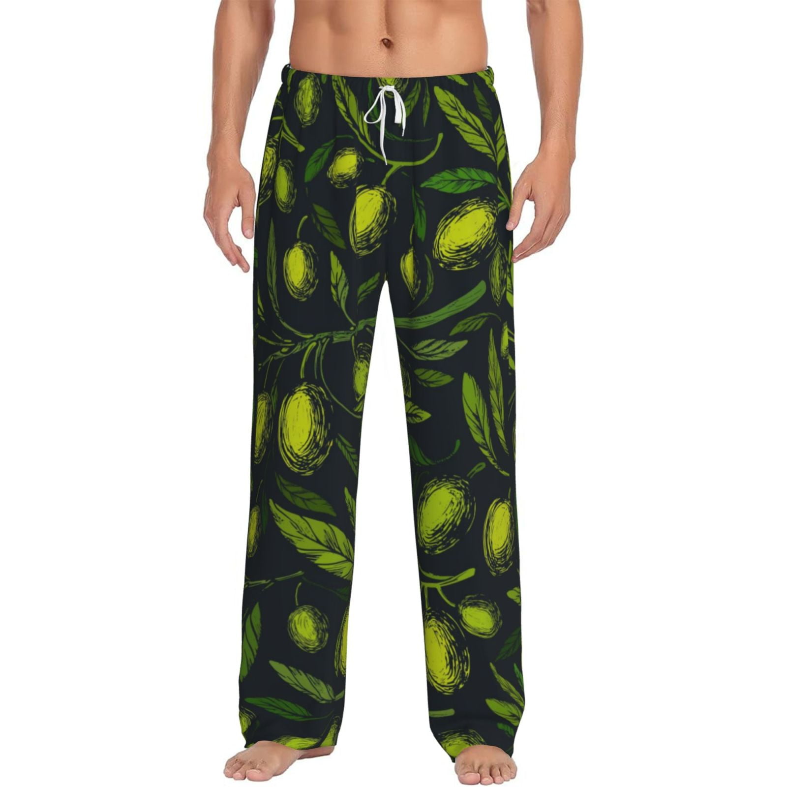 Logiee Green Branch Olive Print Pajama Pants for Men,Men’s Pajama ...