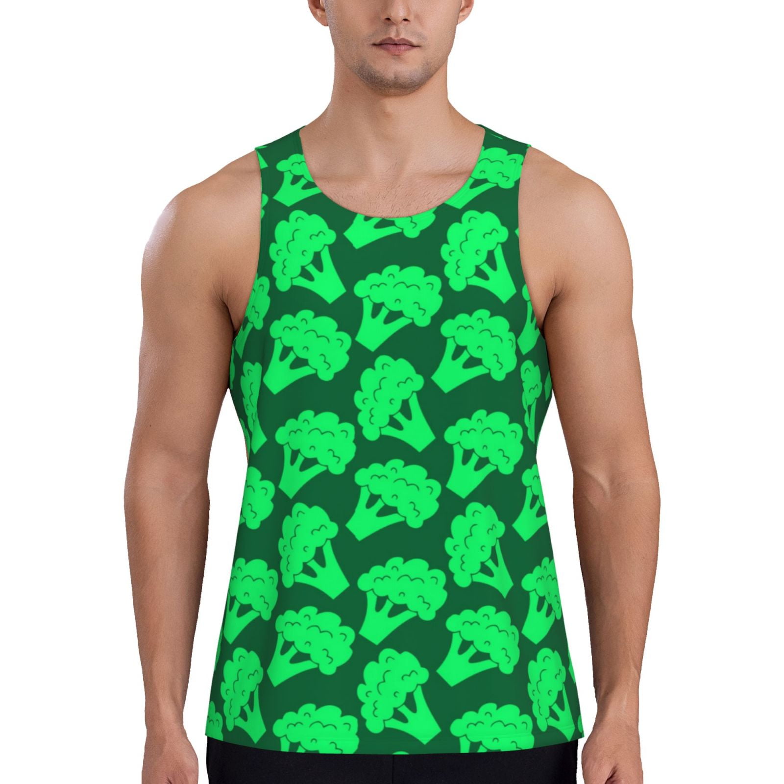 Logiee Green Broccoli Print Men's Workout Tank Top,Quick Dry Workout ...