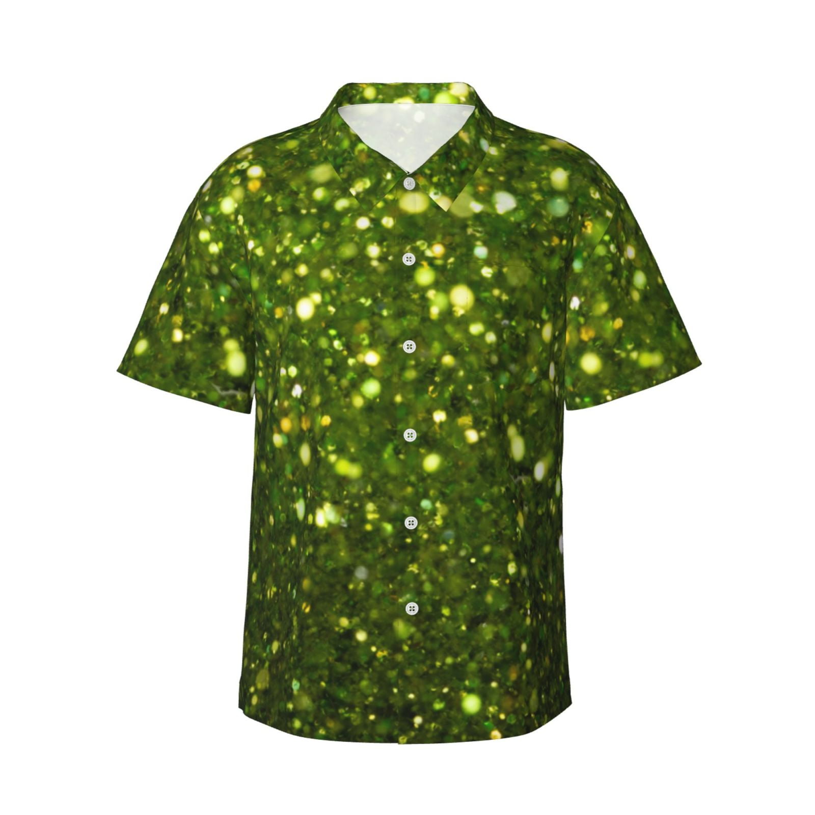 Logiee Green Glitter Sparkle Print Mens Hawaiian Shirts,Loose-Fit Short ...